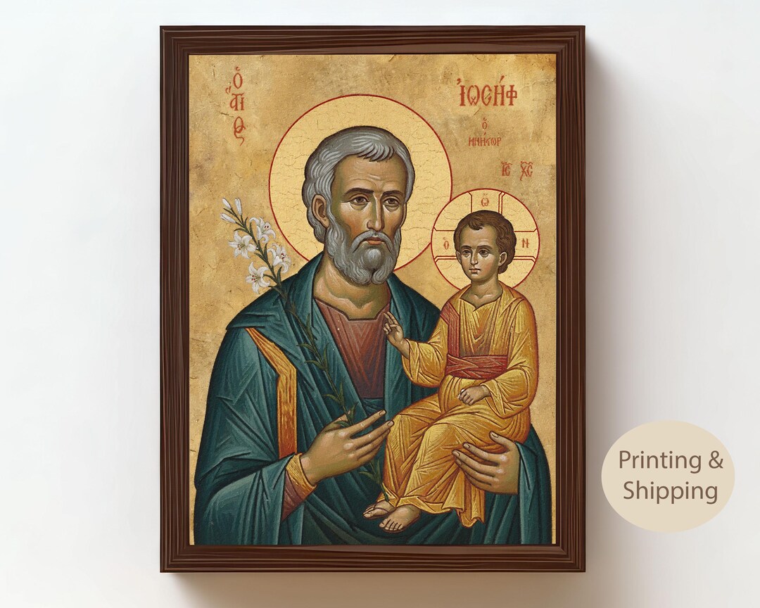 Saint Joseph With the Child Christ Icon: Catholic Wall Art, Holy Family ...
