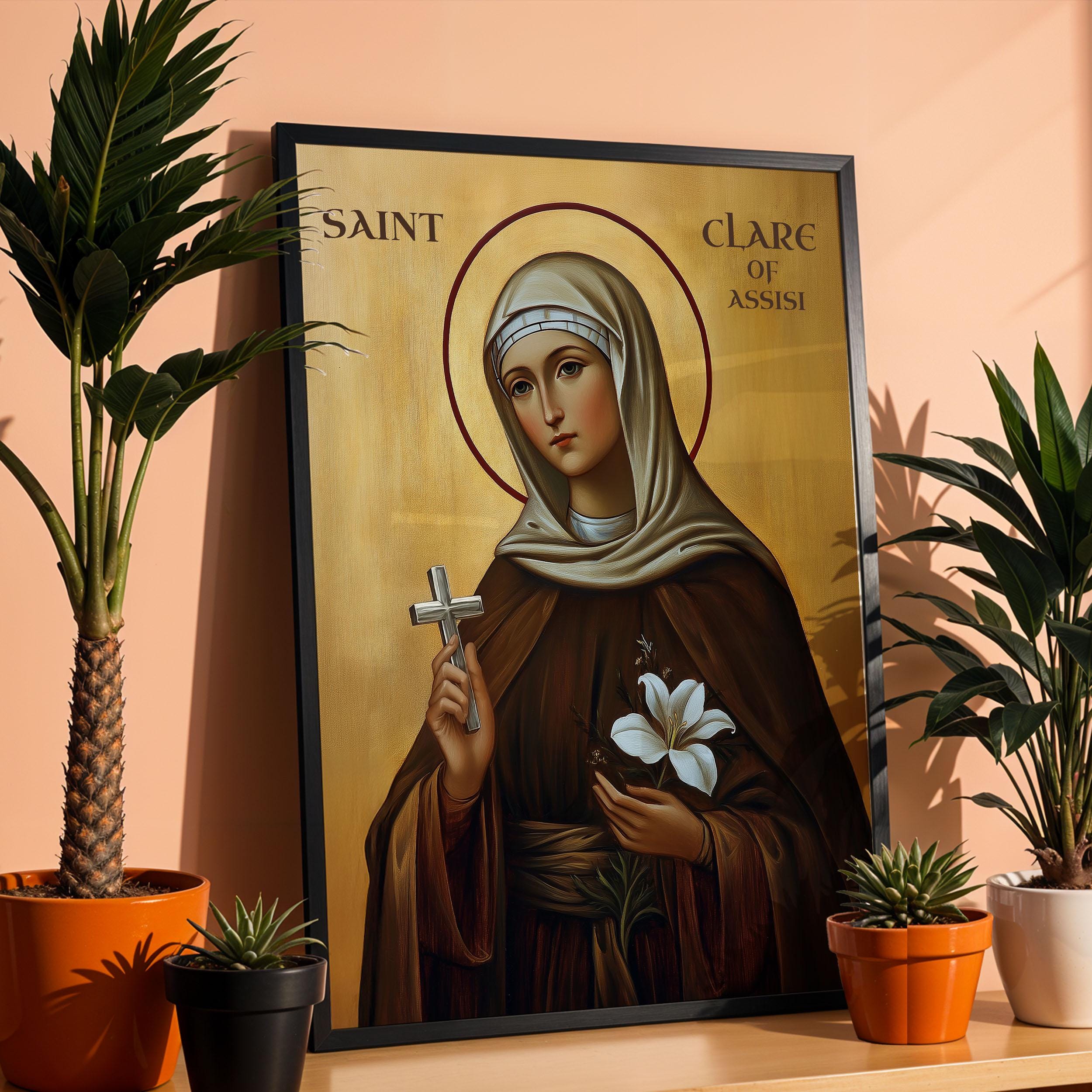 Saint Clare of Assisi Icon, Catholic Wall Art, Patron of Light and ...