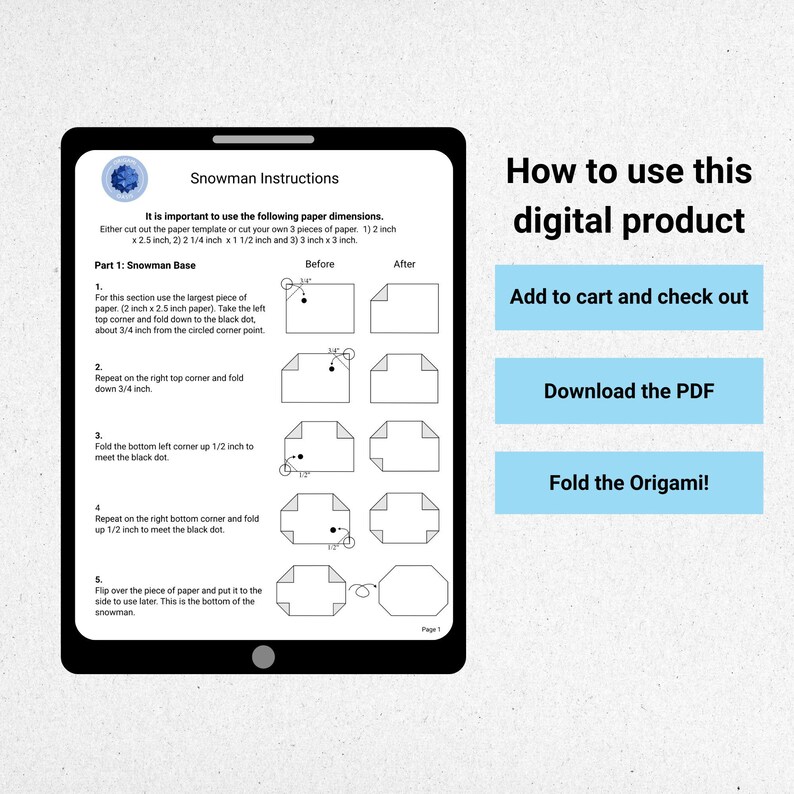 Origami Snowman Template - Digital Pdf - Etsy