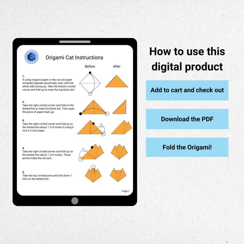 Origami Cat Template - Digital Pdf - Etsy