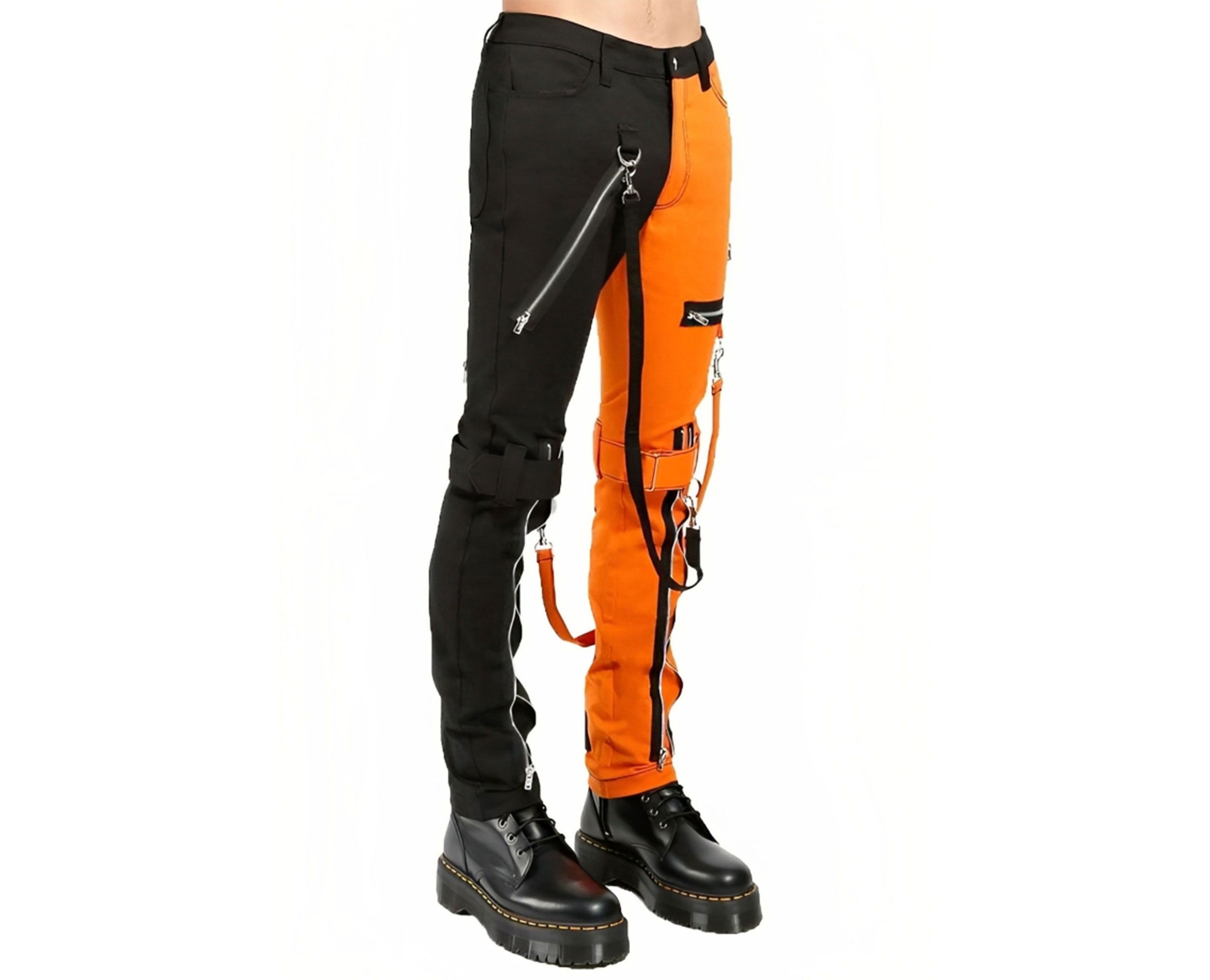 Orange Black Gothic Pants, Black Gothic Cargo Pants, Highwaisted Black ...