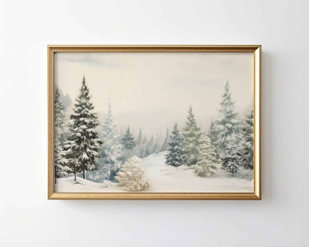 Winter Wall Art, Snowy Landscape Painting, Snow Trees Christmas ...