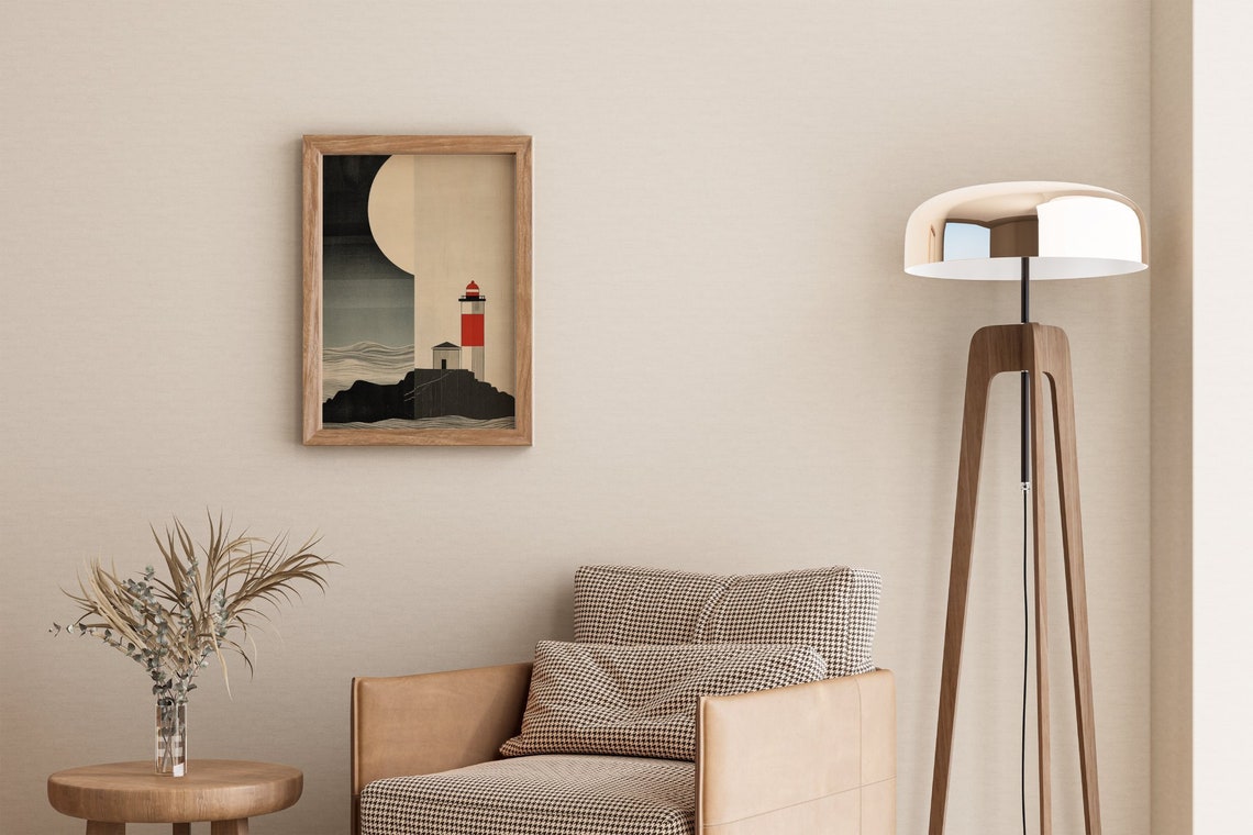 Japanese Wall Art, Ocean Waves & Lighthouse Print, Coastal Nautical ...