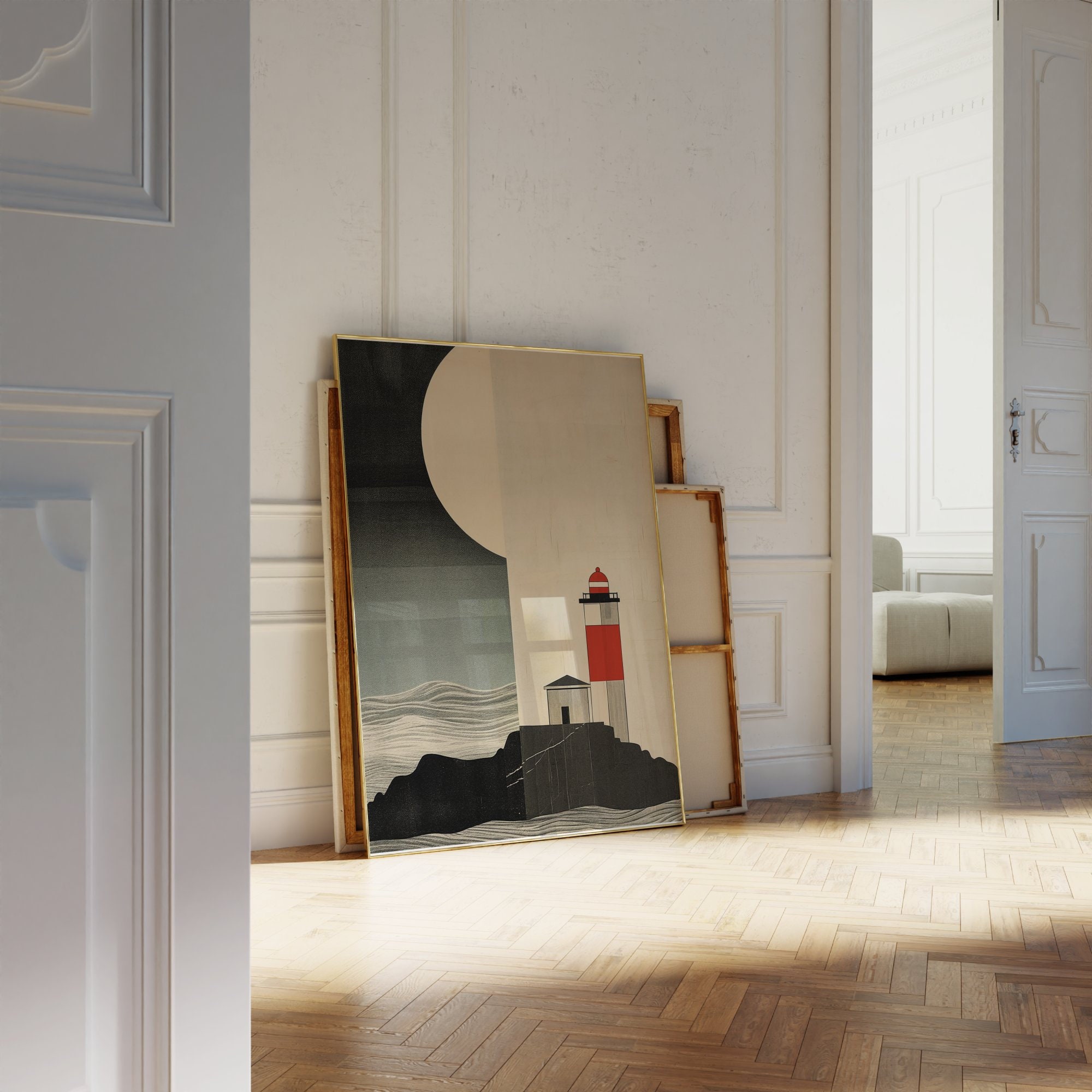 Japanese Wall Art, Ocean Waves & Lighthouse Print, Coastal Nautical ...