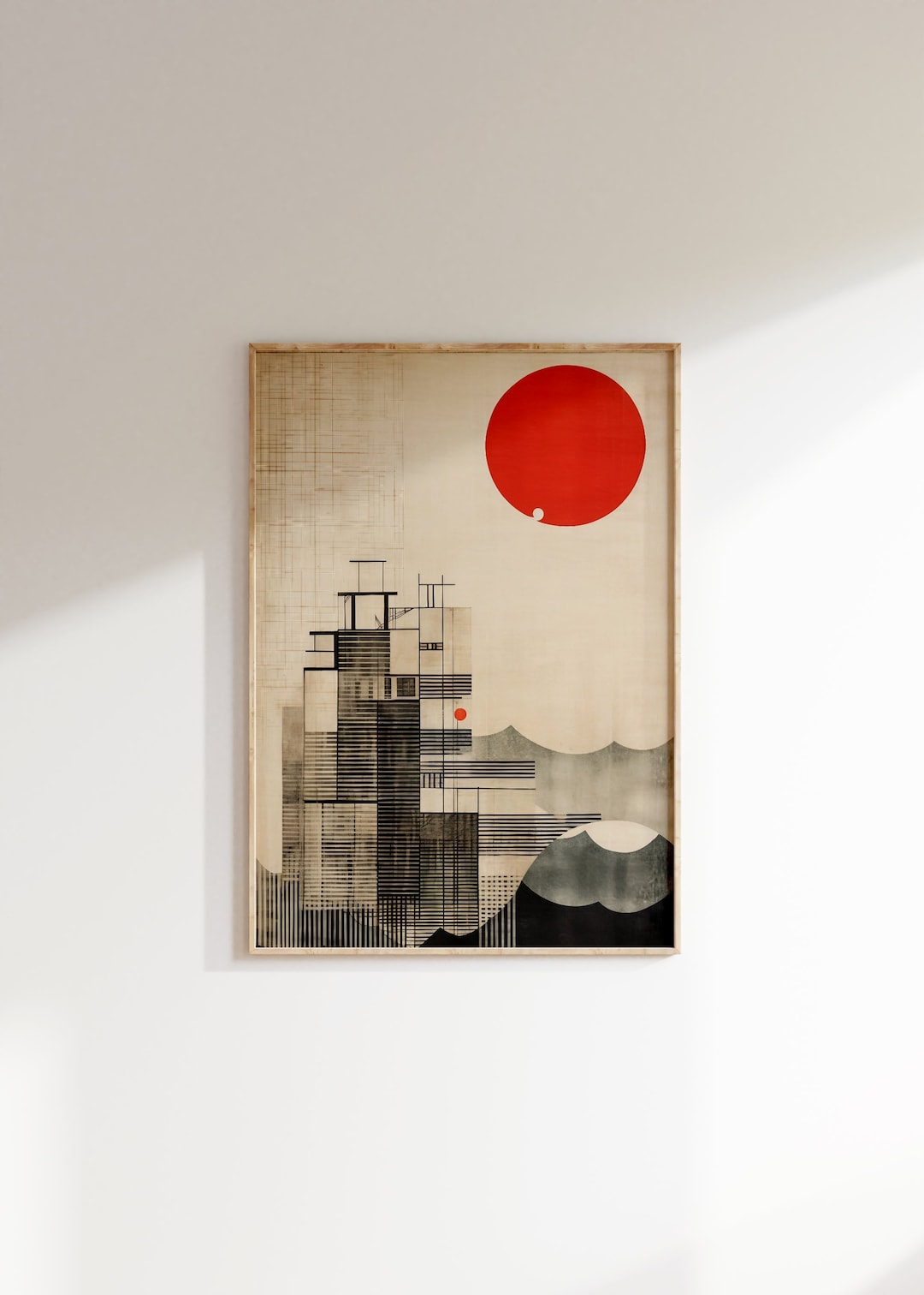 Abstrakte japanische Wandkunst, japandi zeitgenössisches Plakat, geometrische Formen Trend Druck ...