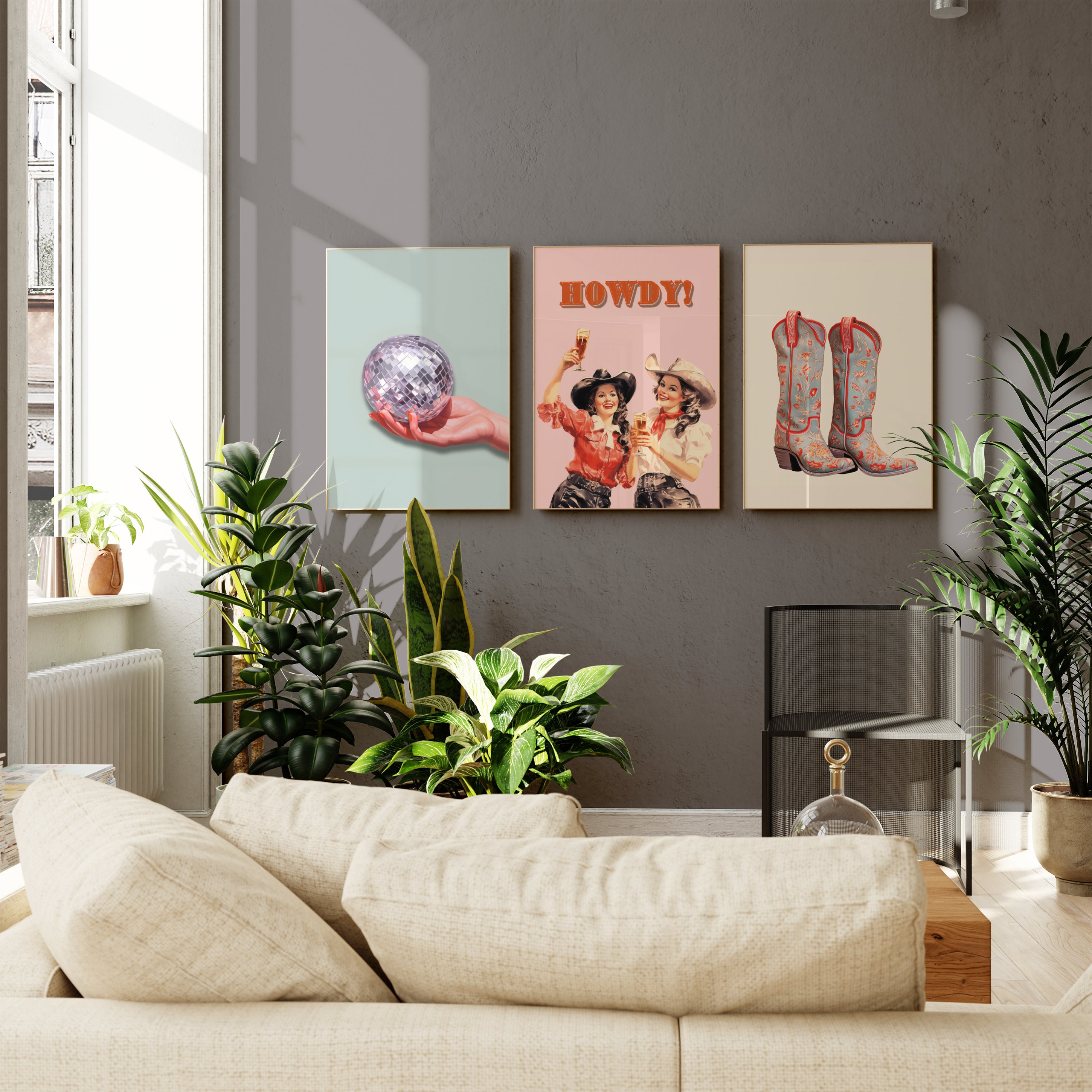 Disco Ball Cowgirl Poster, Set of 3 Prints, Y2k Room Decor, Disco Ball ...