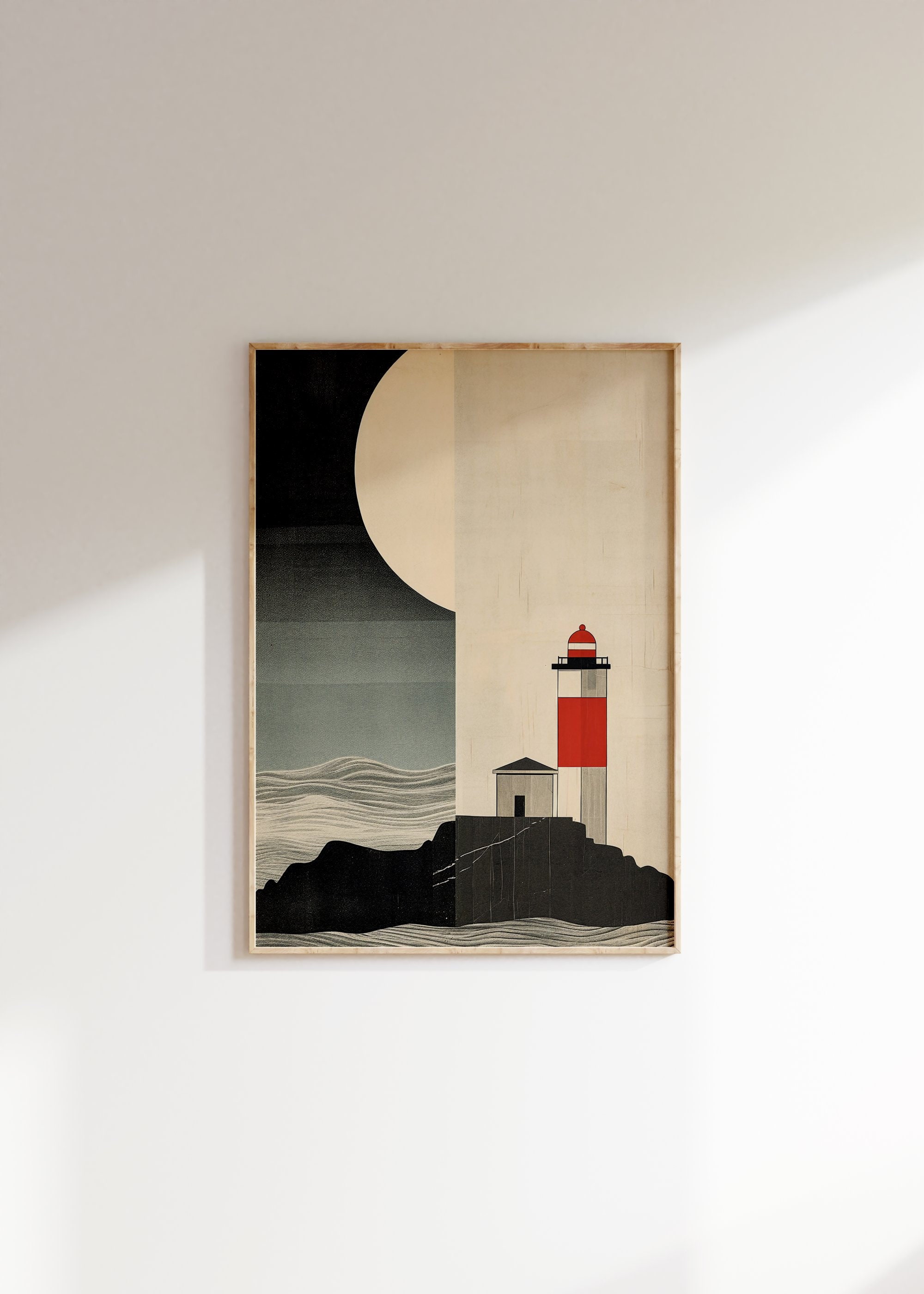 Japanese Wall Art, Ocean Waves & Lighthouse Print, Coastal Nautical ...