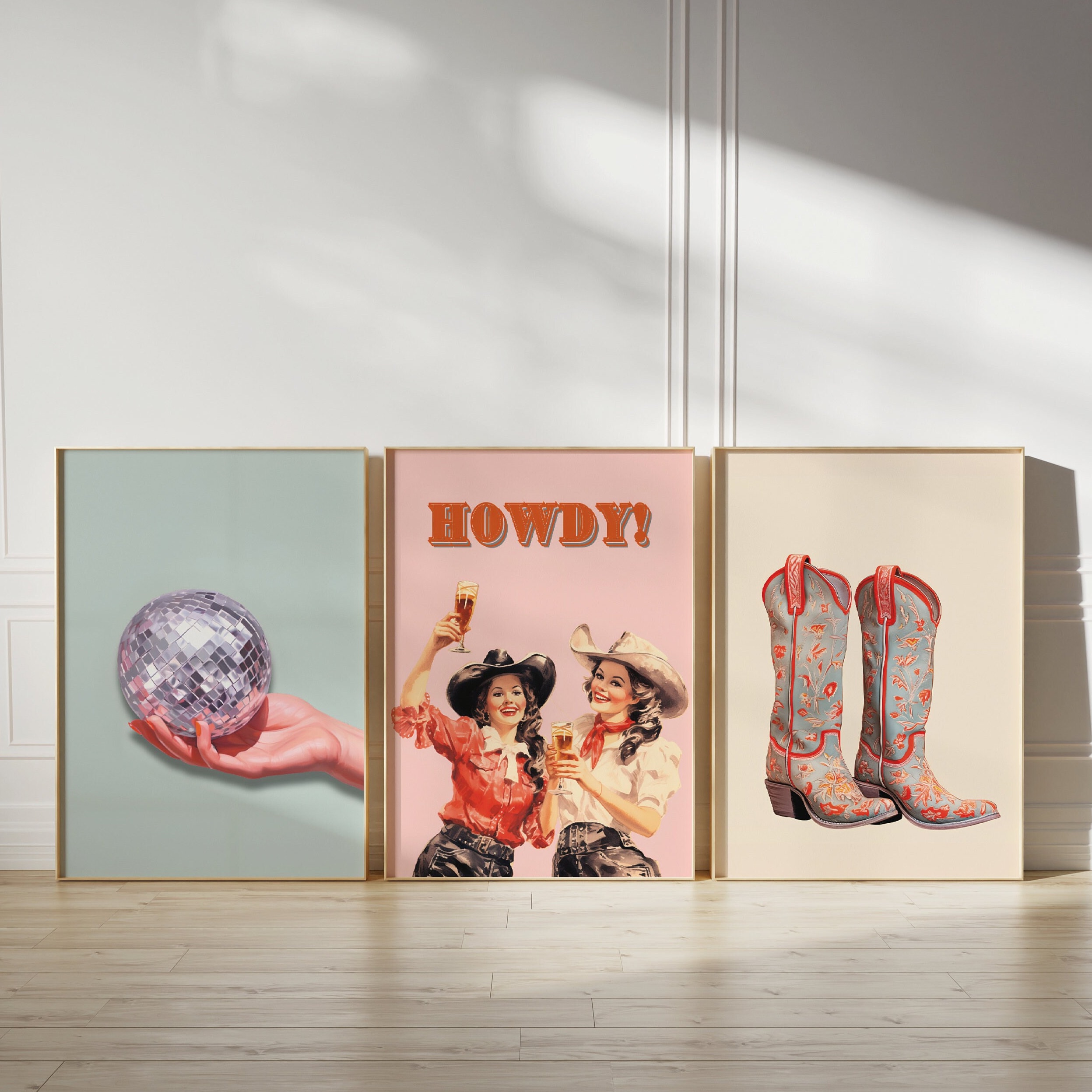 Disco Ball Cowgirl Poster, Set of 3 Prints, Y2k Room Decor, Disco Ball ...