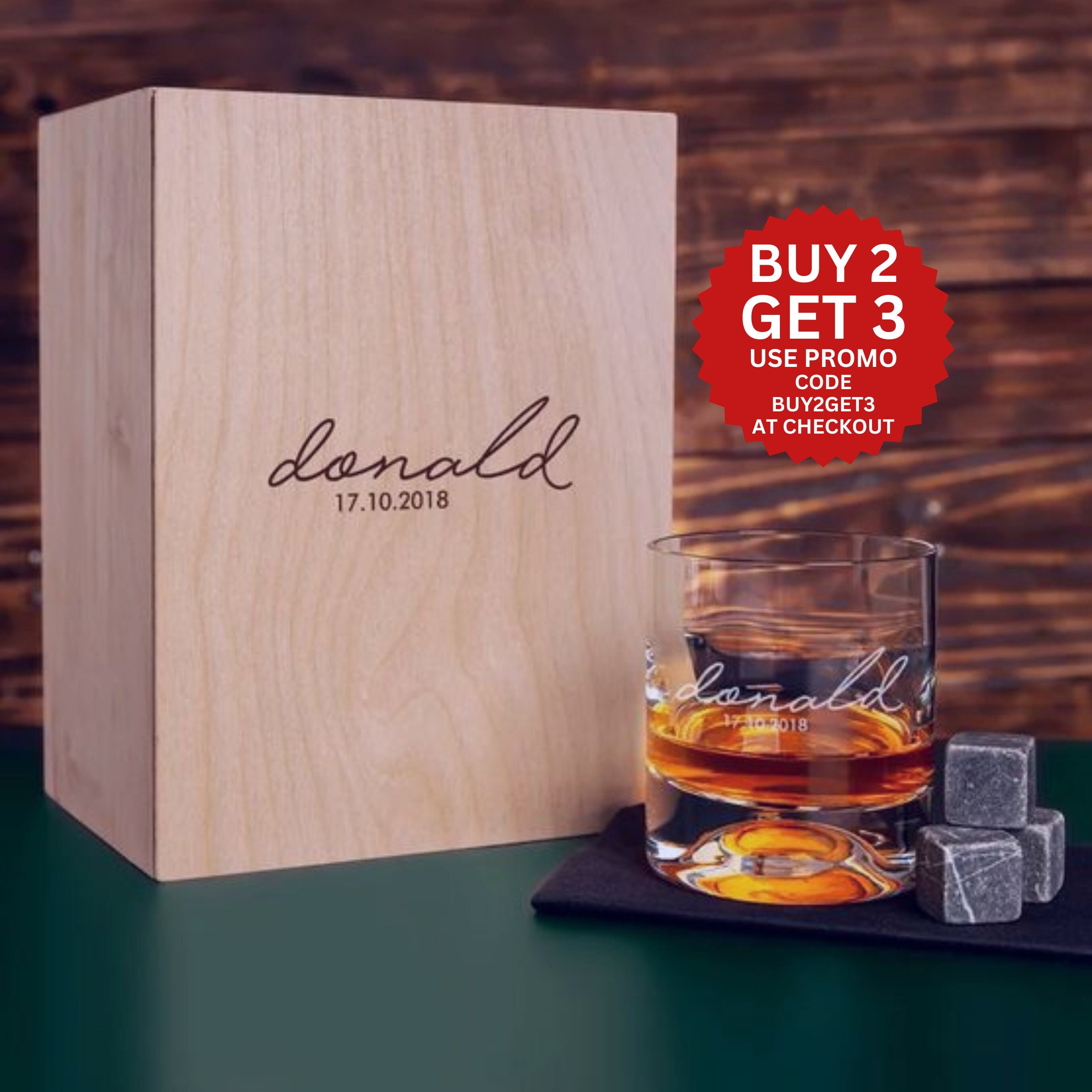 Custom Signature Wood Whisky Box, Valentines Day Gift, Whiskey Glass ...