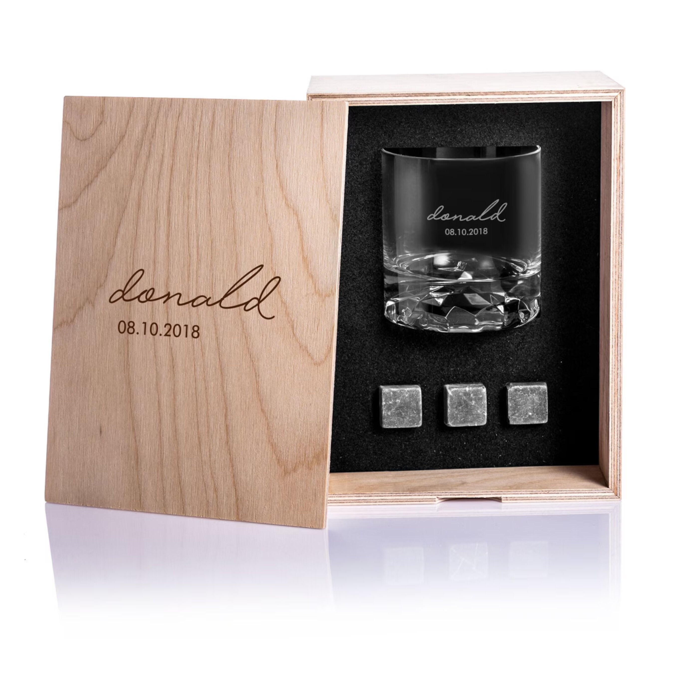Custom Signature Wood Whisky Box, Valentines Day Gift, Whiskey Glass ...