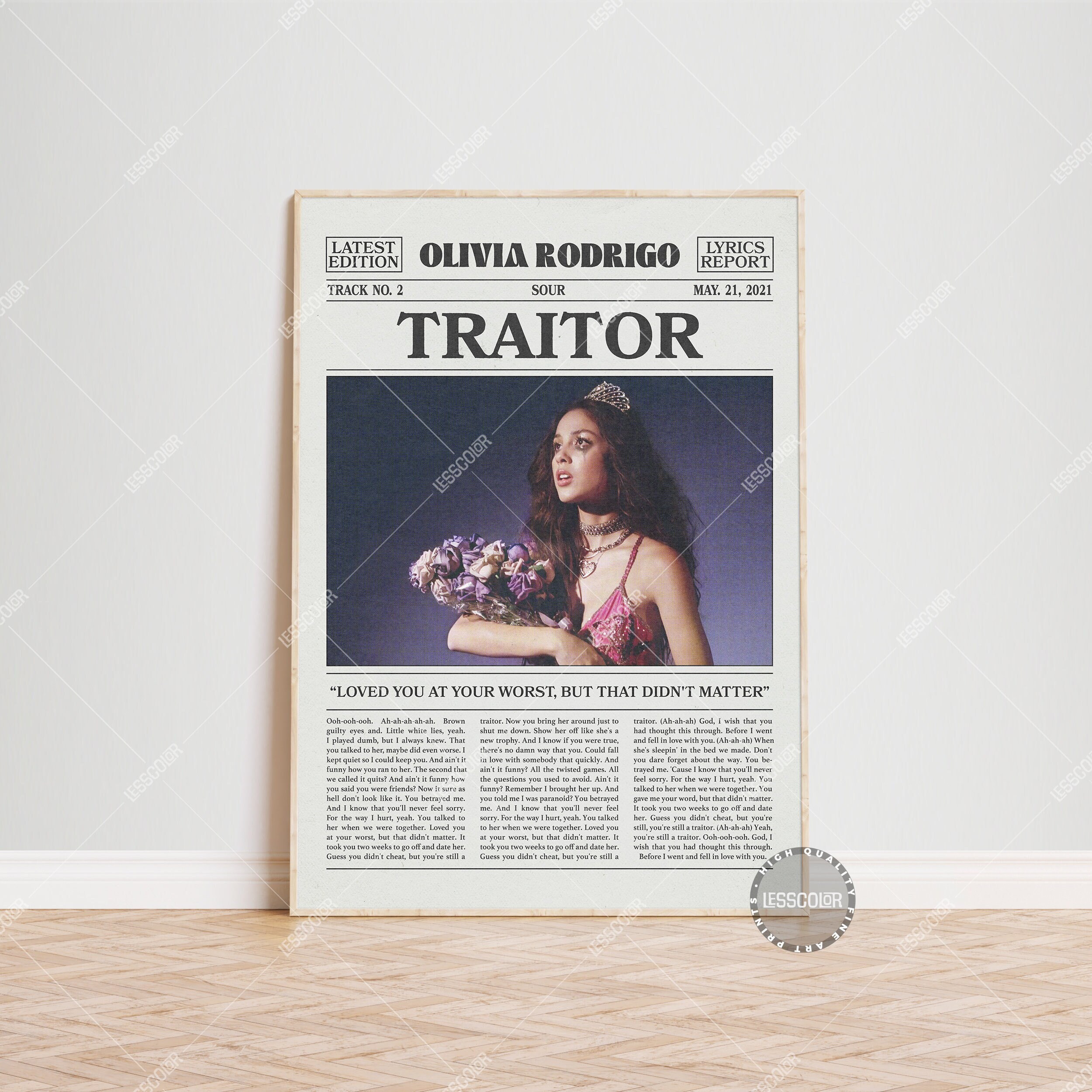 Olivia Rodrigo Retro Newspaper Print, Traitor Poster, Traitor Lyrics ...