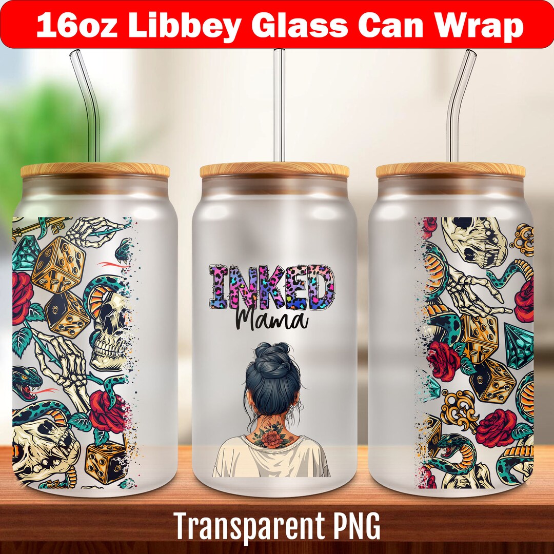 16oz Glass Tumbler Wrap Inked Mama Libbey Glass Wrap Tattoo Gift 16oz ...