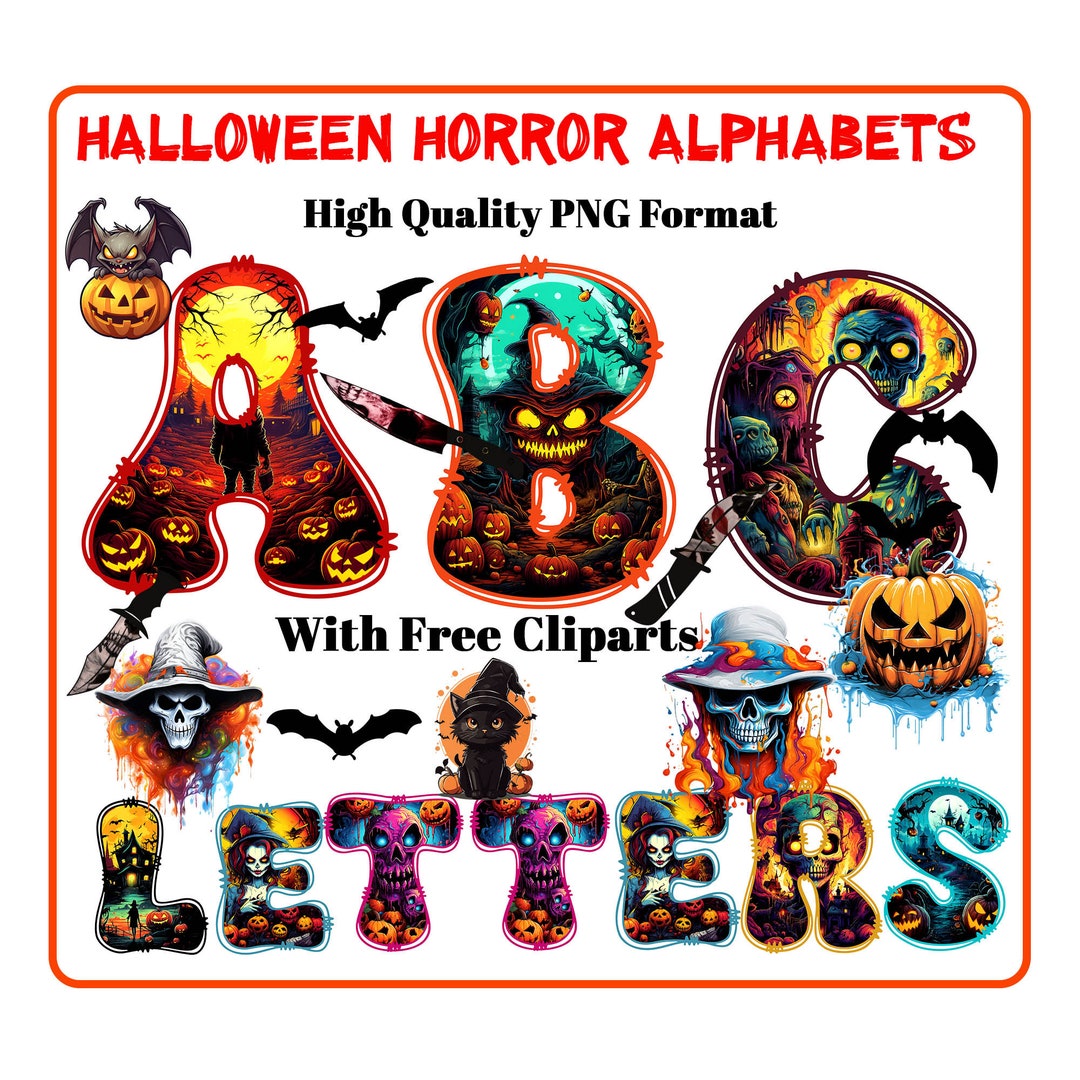 Halloween Doodle Alphabet Letters With Clip Art Png Files | Halloween ...
