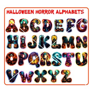 Halloween Doodle Alphabet Letters With Clip Art Png Files | Halloween ...