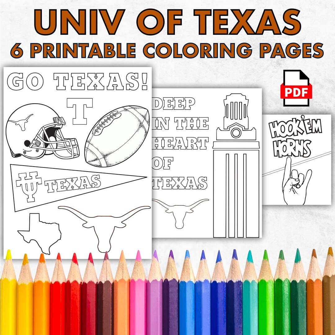 Texas Longhorns Kids Coloring Book Pages INSTANT DOWNLOAD - Etsy