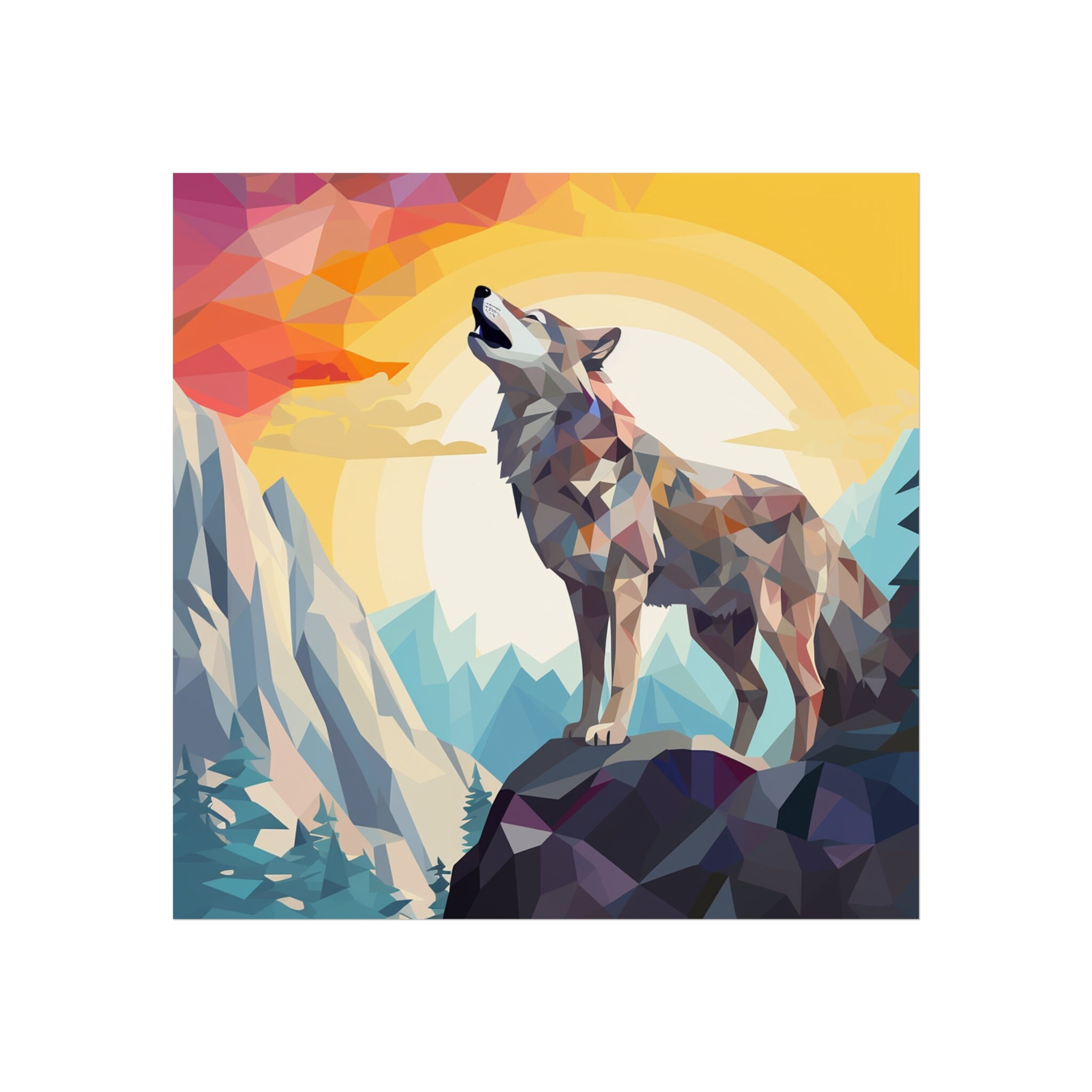 Fine Art Wolf Poster Wildlife Art Print With Geometric Shapes Wolves ...