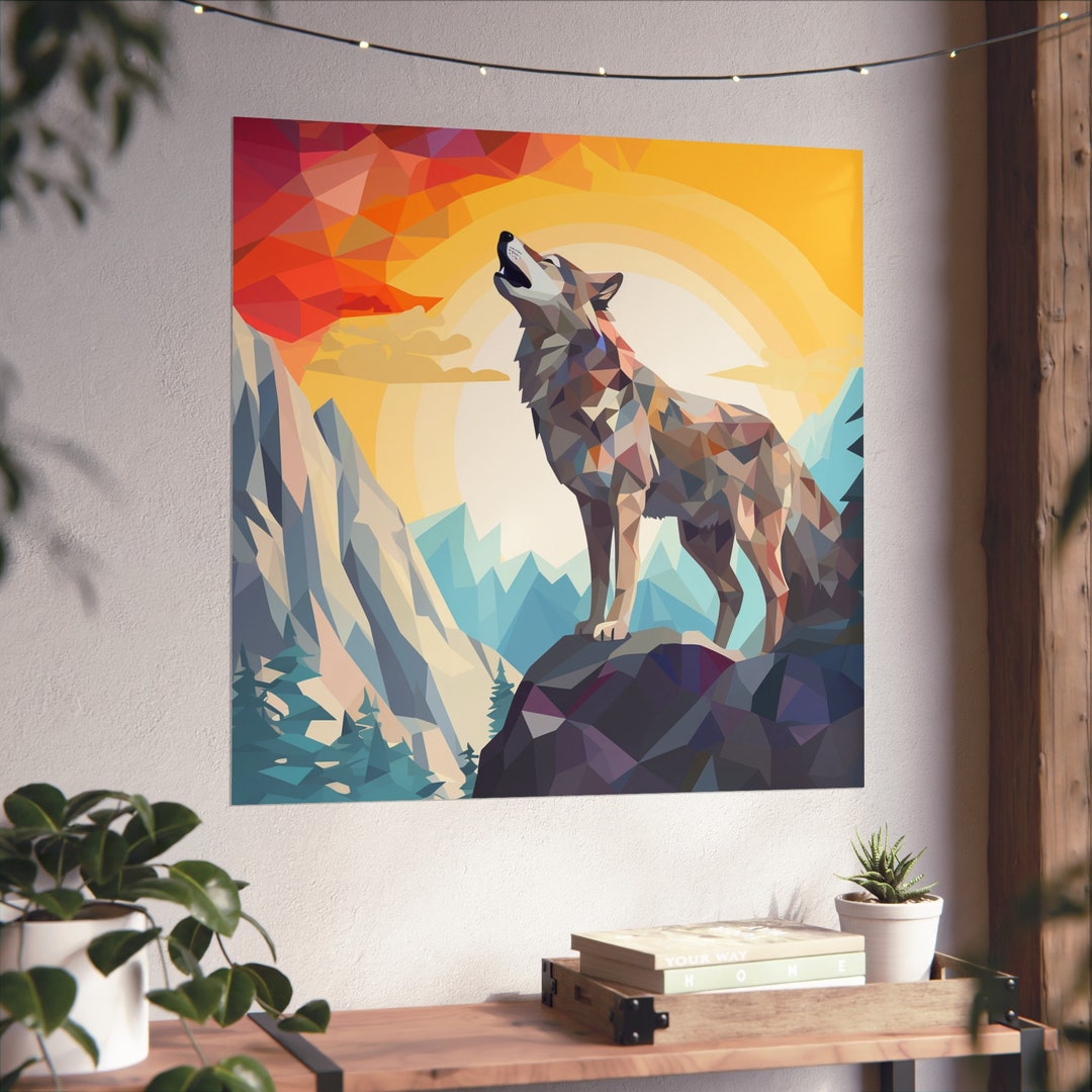 Fine Art Wolf Poster - Wildlife Art Print With Geometric Shapes ...
