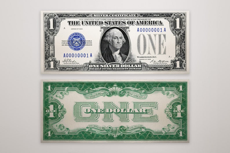 1928 1 Dollar Bill Front Back, Digital Printable, Well Circulated Large Blue Seal, Almost 100 ...