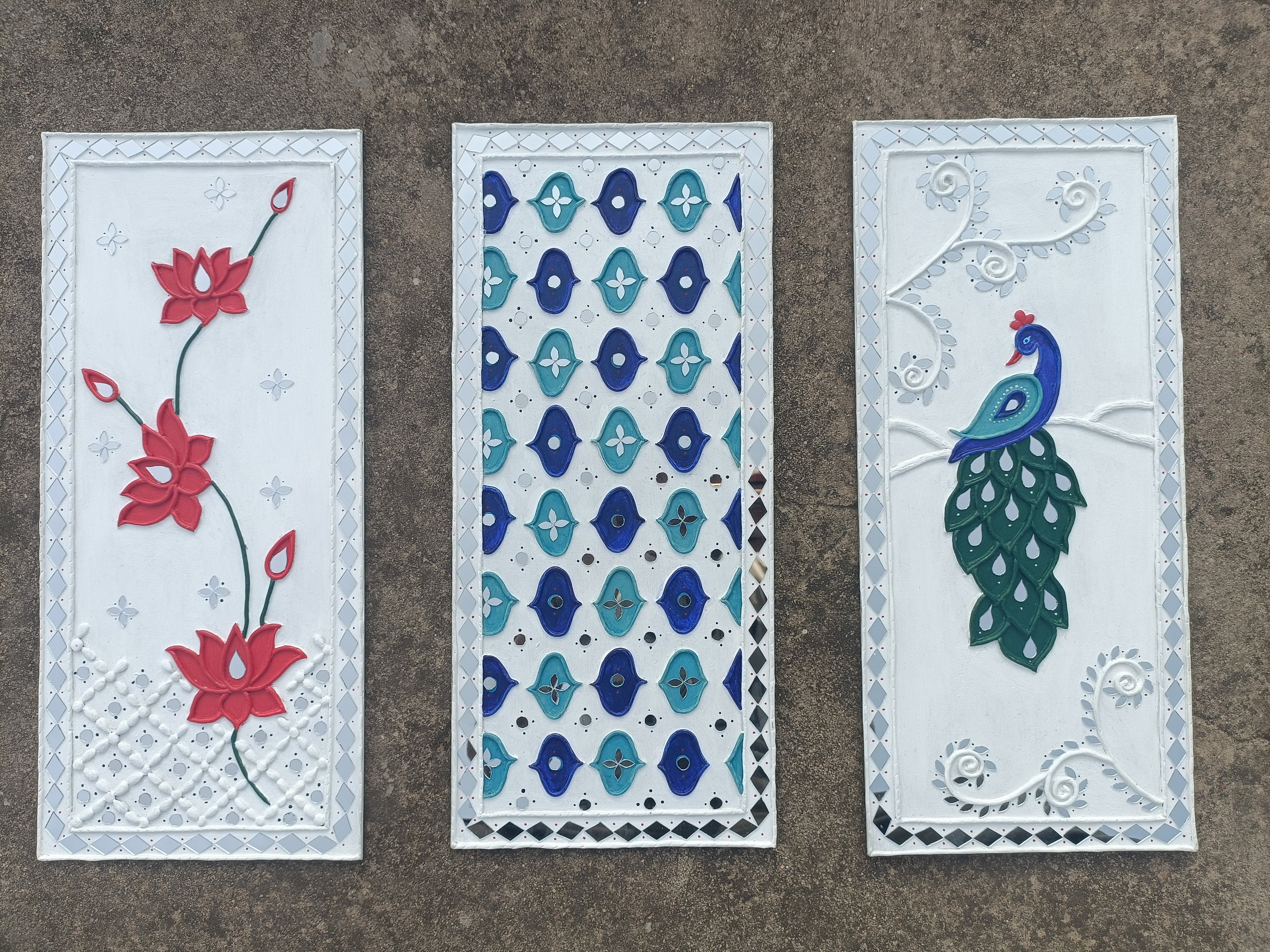 Mirror and Clay Work Wall Hanging Mandala Lippan Art 8x18 Inches Indian ...