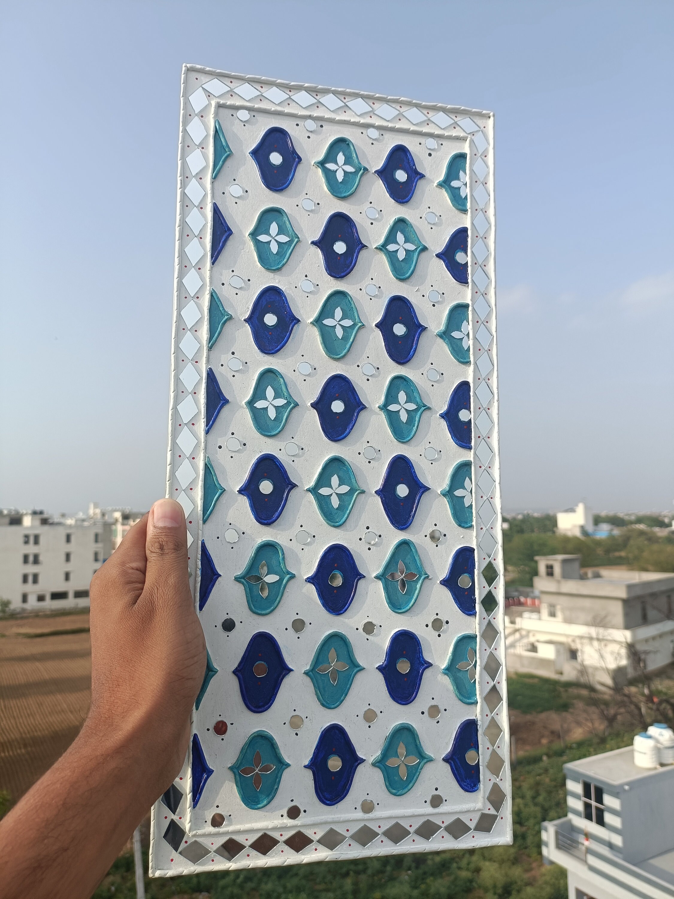 Mirror and Clay Work Wall Hanging Mandala Lippan Art 8x18 Inches Indian ...