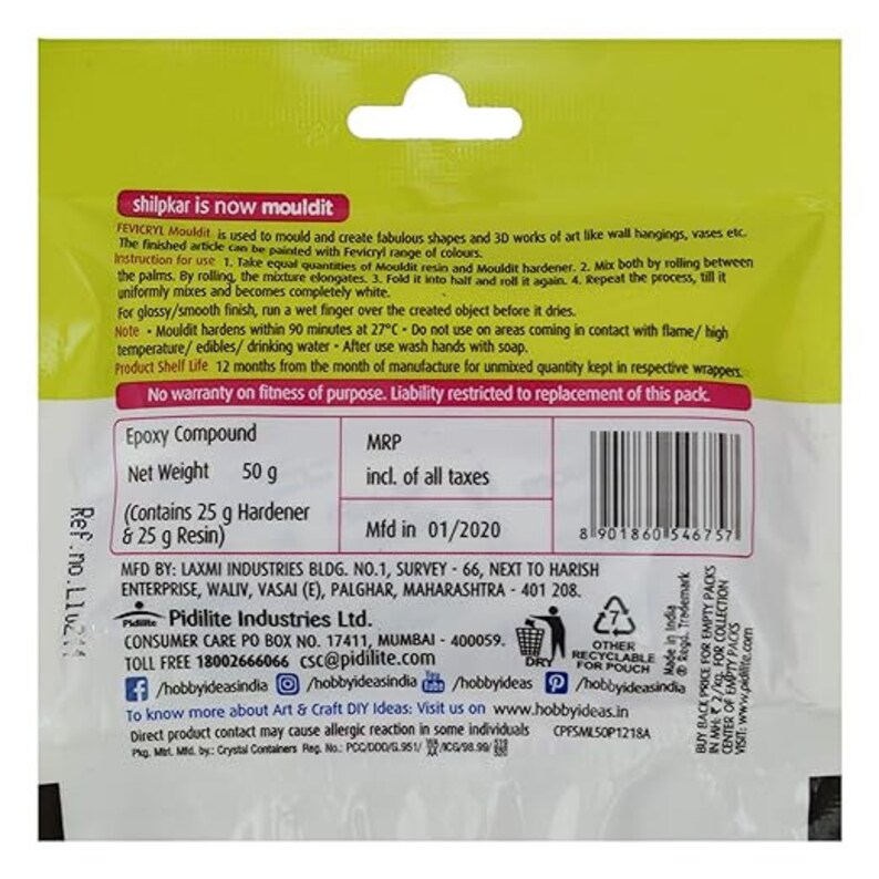 6 Pcs Fevicryl Mouldit Clay for Lippan Art/ Art and Craft and Jewellery ...