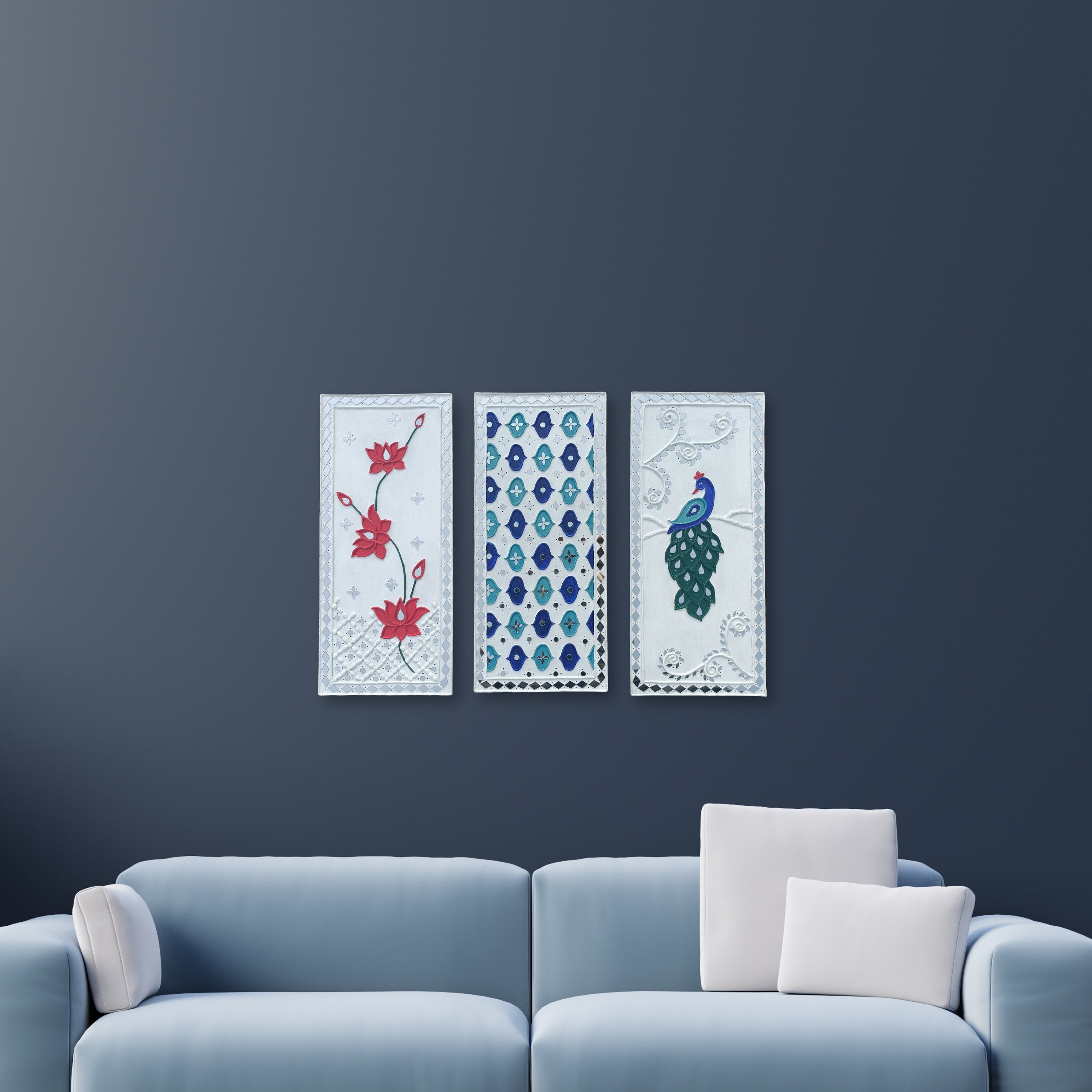 Mirror and Clay Work Wall Hanging Mandala Lippan Art 8x18 Inches Indian ...