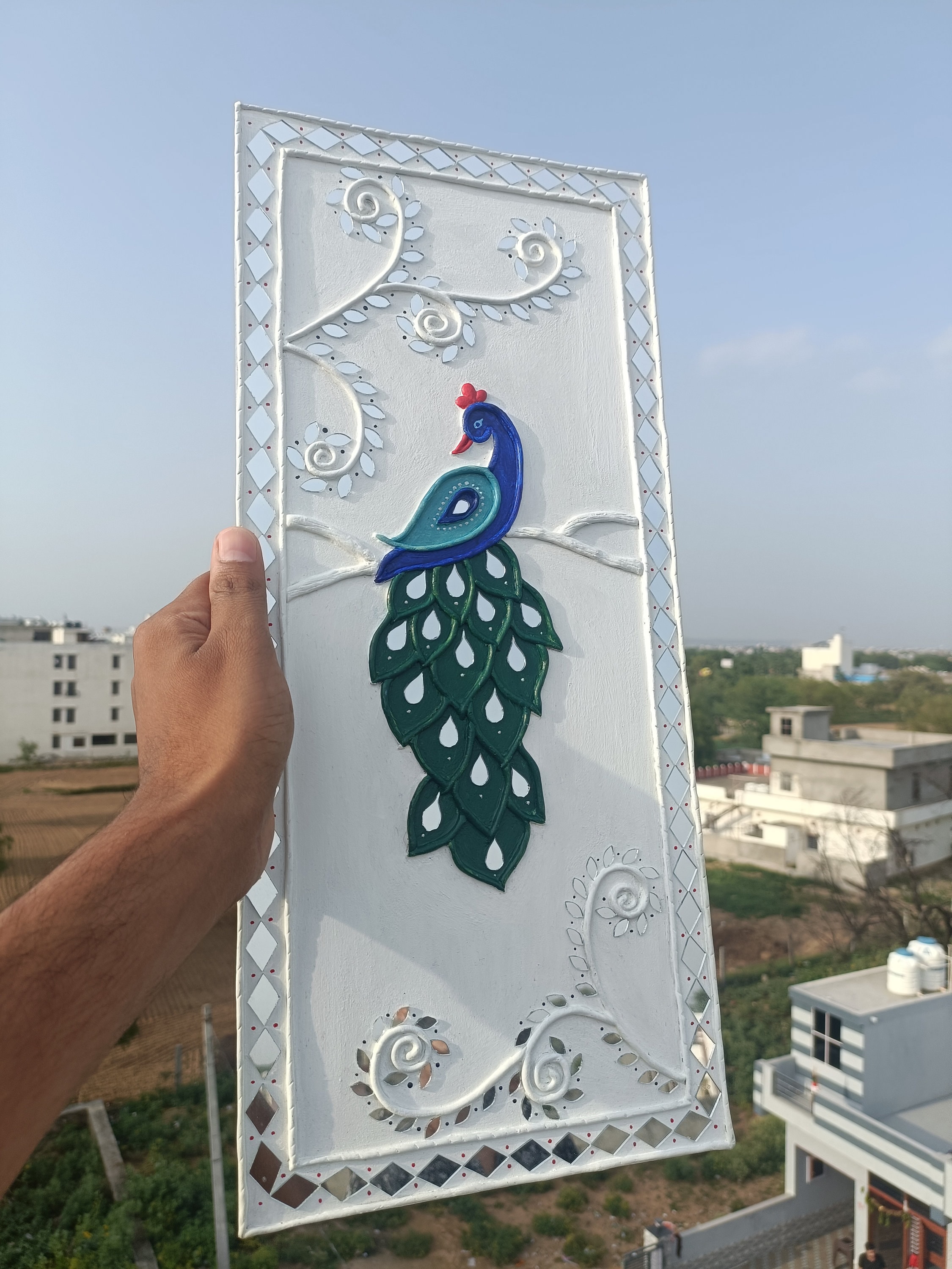 Mirror and Clay Work Wall Hanging Mandala Lippan Art 8x18 Inches Indian ...