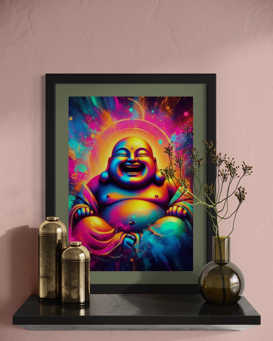 Laughing Buddha Neon Wall Art Printed Posters: Spiritual Zen Decor Wall ...