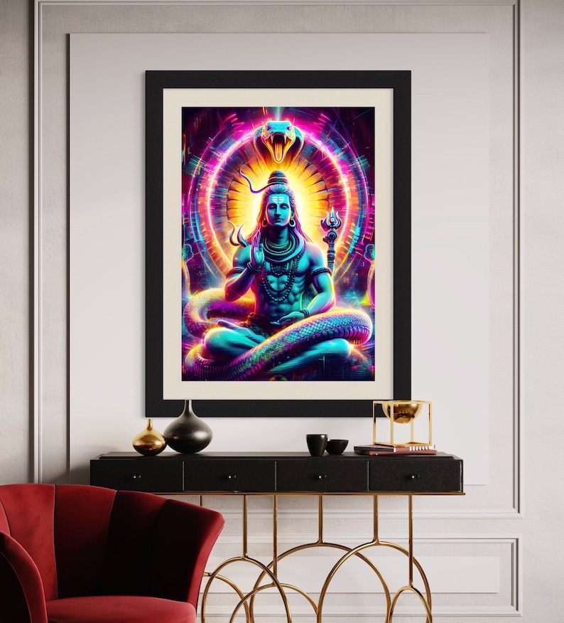 Neon Lord Shiva Print: Abstract Hindu Art, Spiritual Home Decor - Etsy
