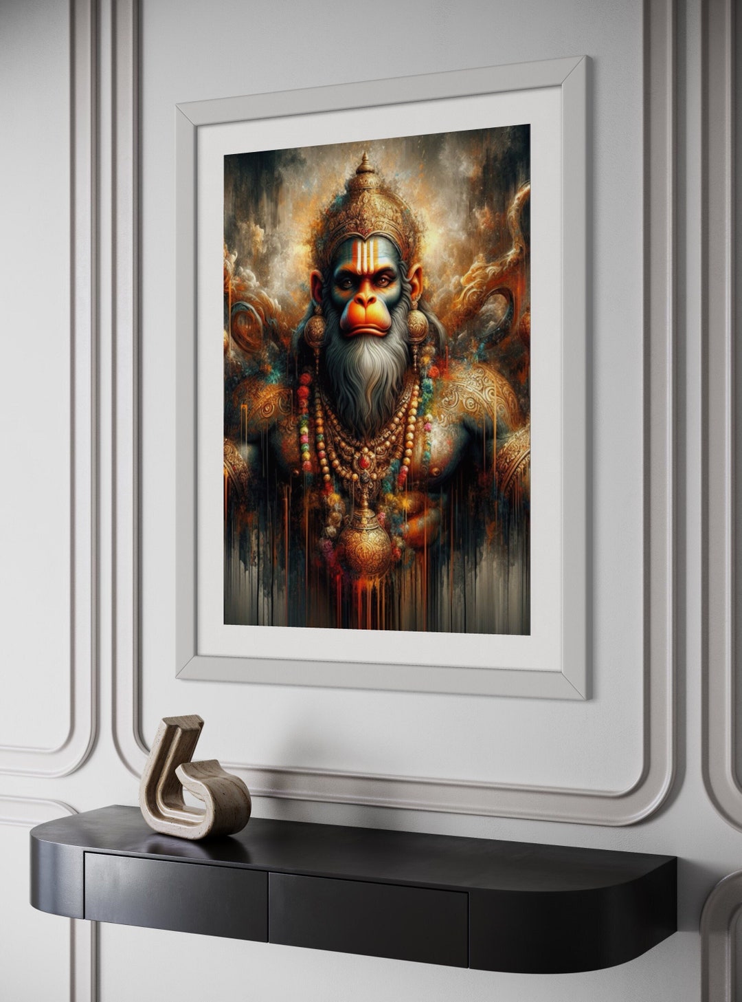 Lord Hanuman Wall Art Print Gold: Art Prints for Spiritual Home Decor ...