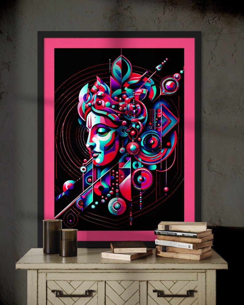 Geometric Lord Krishna Neon Wall Art Print - Neon Contemporary ...