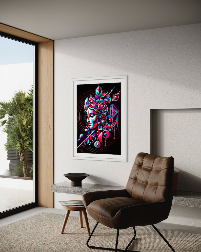 Geometric Lord Krishna Neon Wall Art Print - Neon Contemporary ...