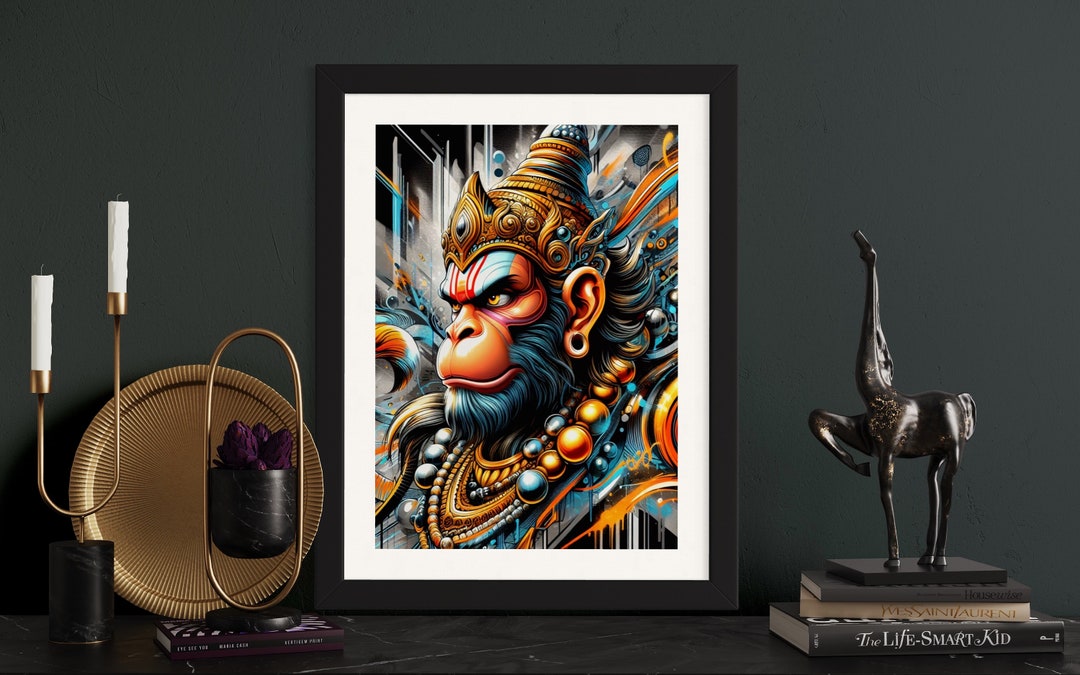 Lord Hanuman Wall Art Print Gold: Art Prints for Spiritual Home Decor ...