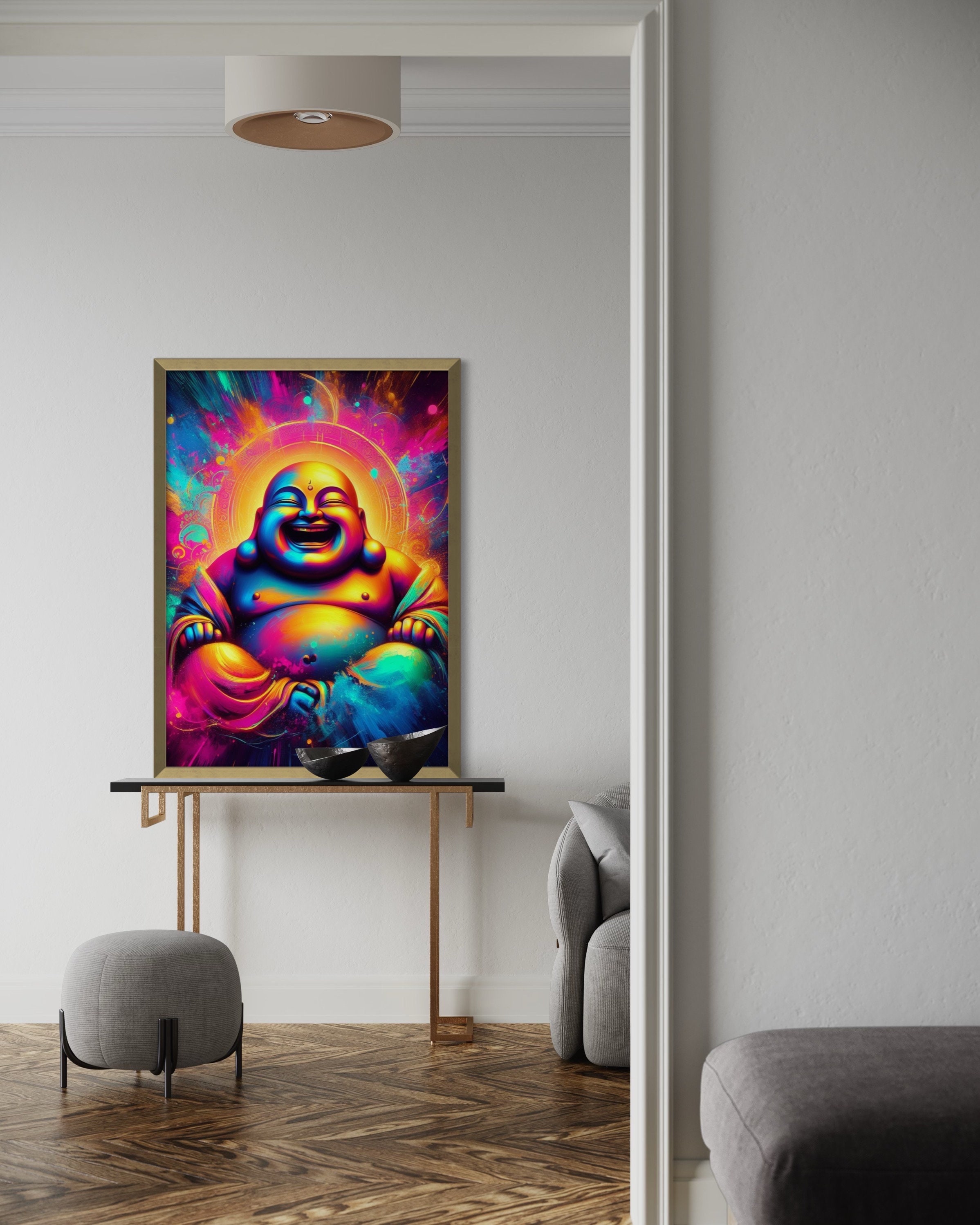 Laughing Buddha Neon Wall Art Printed Posters: Spiritual Zen Decor Wall ...