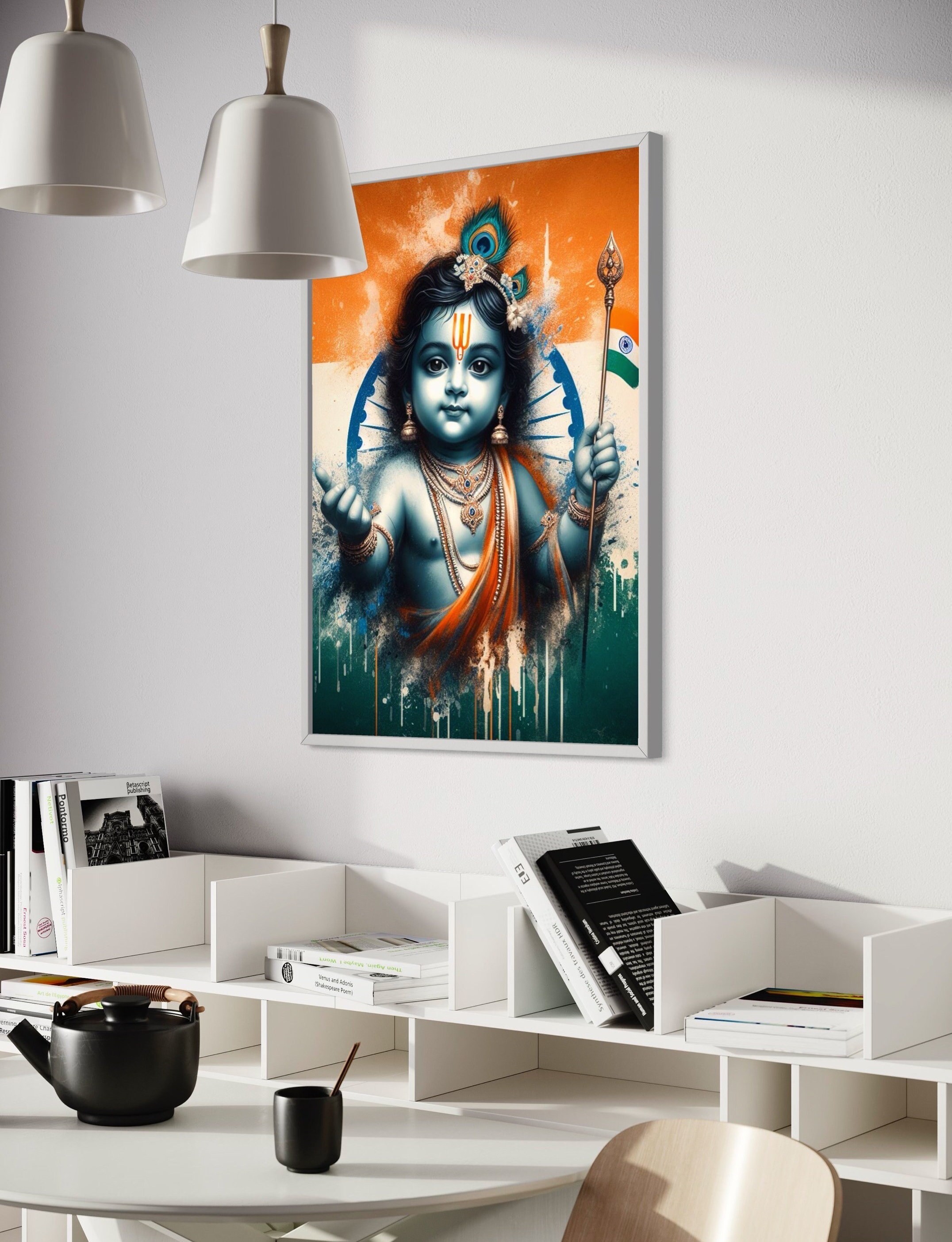 Baby Lord Krishna Wall Art Print Contemporary Indian Flag Artwork ...
