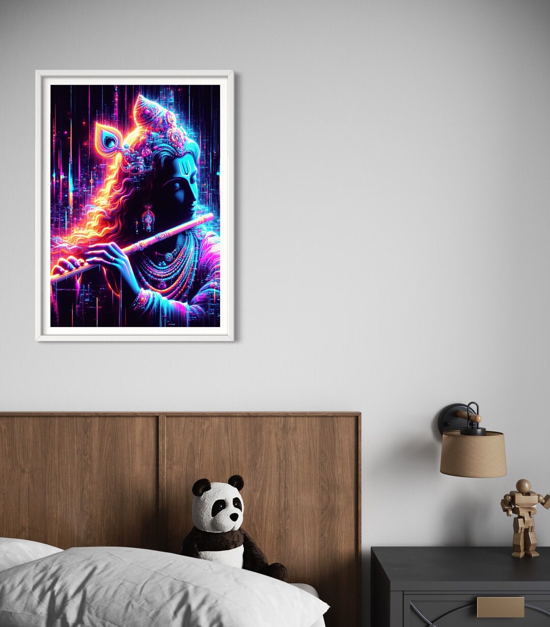 Lord Krishna Neon Glow Wall Art Print Contemporary Neon Hindu Artwork ...