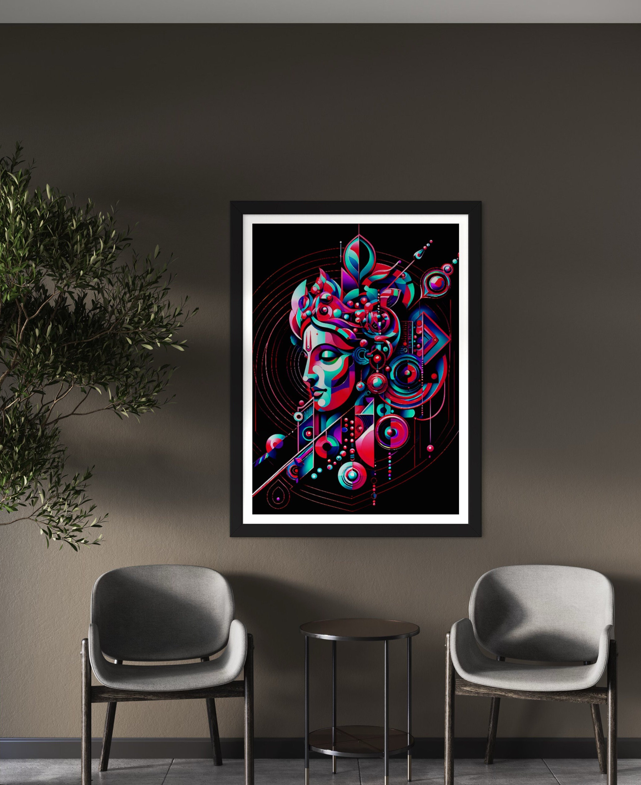 Geometric Lord Krishna Neon Wall Art Print - Neon Contemporary ...