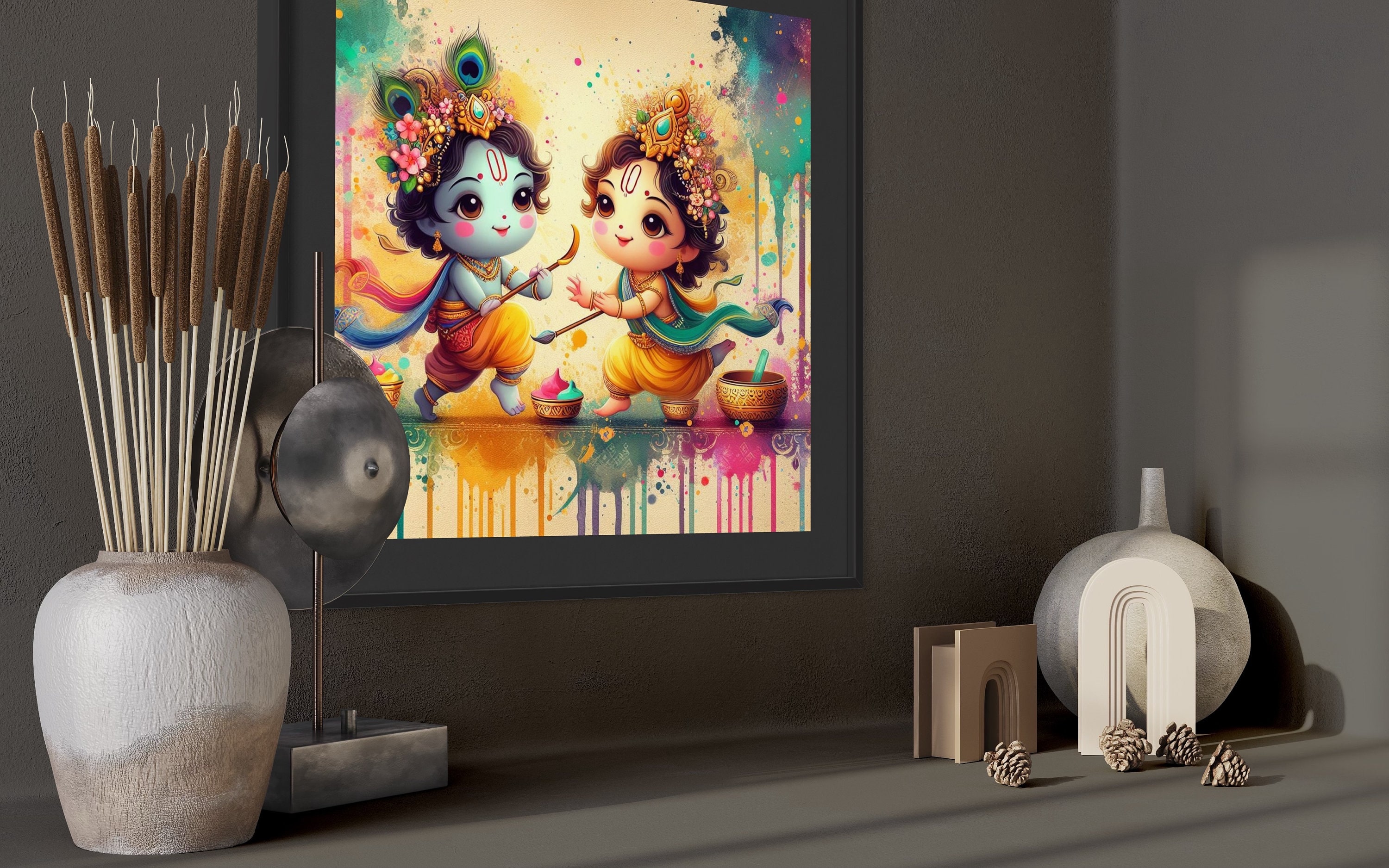 Baby Lord Krishna & Radha Wall Art Print Baby Krishna Prints, Religious Indian Art Hindu God ...