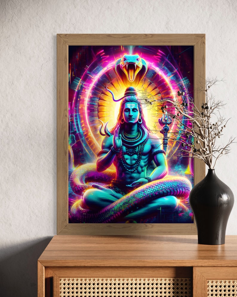 Neon Lord Shiva Print: Abstract Hindu Art, Spiritual Home Decor - Etsy