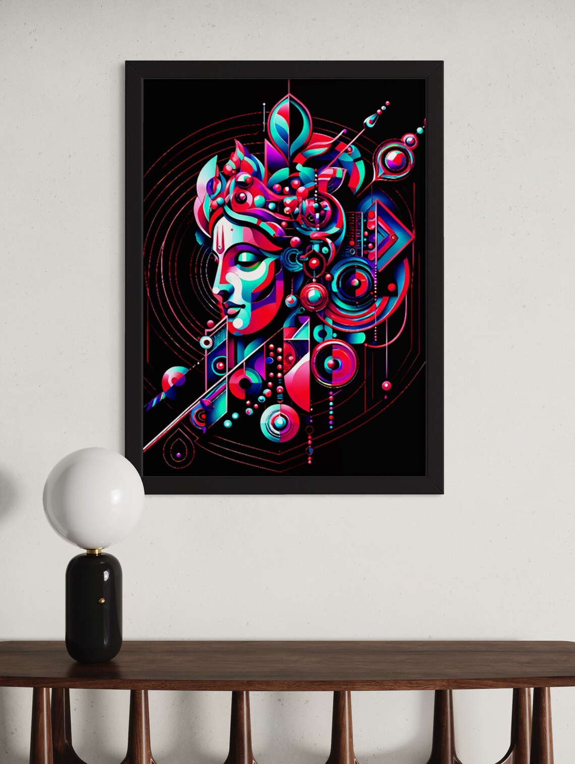 Geometric Lord Krishna Neon Wall Art Print Neon Contemporary - Etsy
