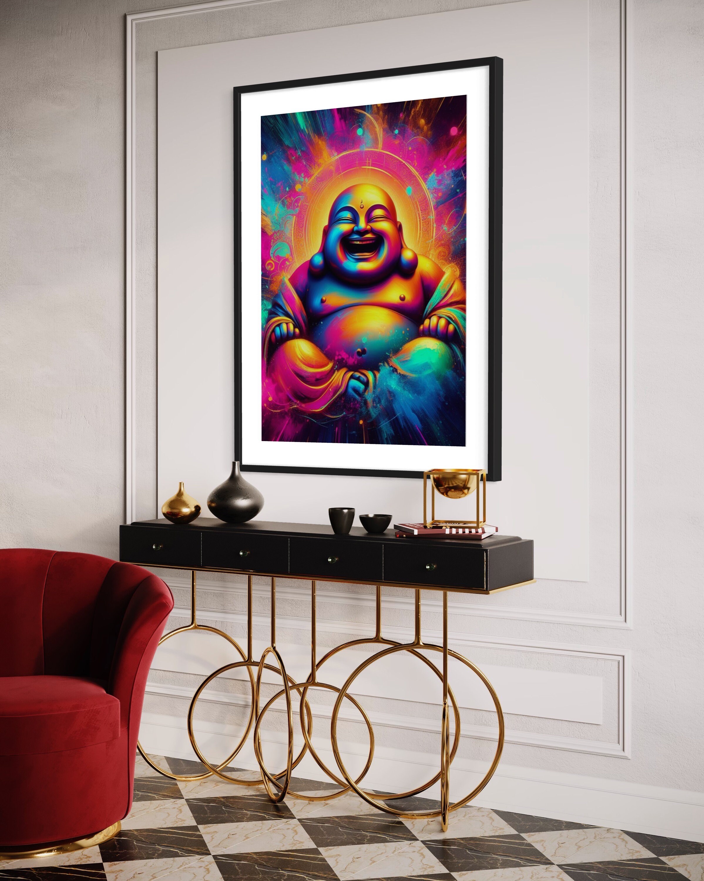 Laughing Buddha Neon Wall Art Printed Posters: Spiritual Zen Decor Wall ...