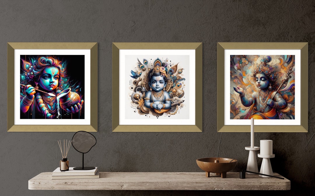Set of 3 Lord Krishna Wall Art Print Download - Baby Lord Krishna Art ...