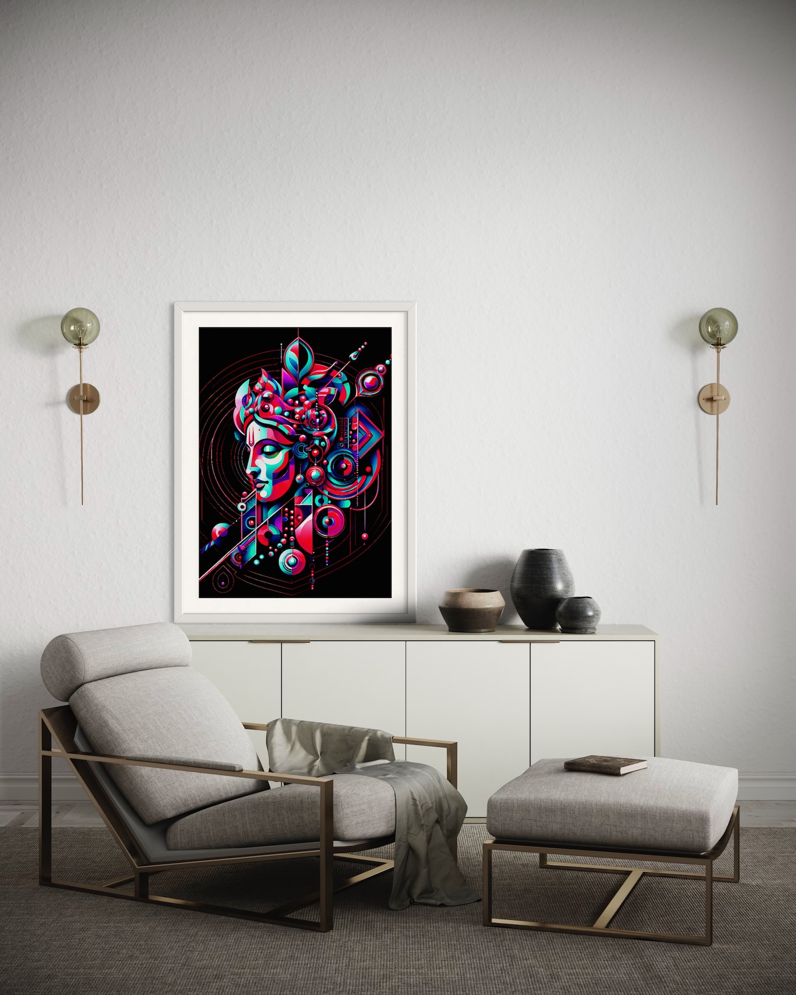 Geometric Lord Krishna Neon Wall Art Print Neon Contemporary - Etsy