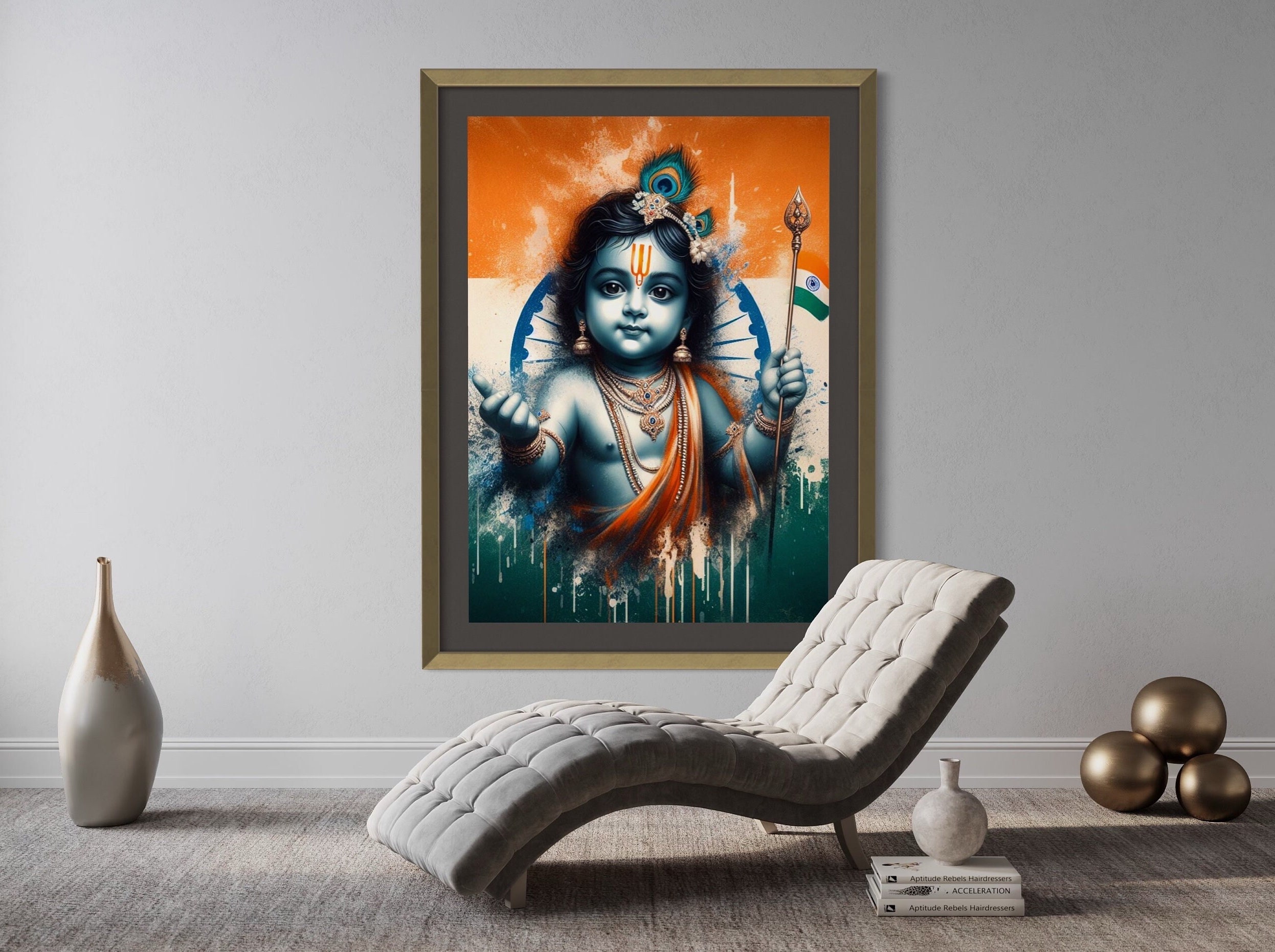 Baby Lord Krishna Wall Art Print Contemporary Indian Flag Artwork ...