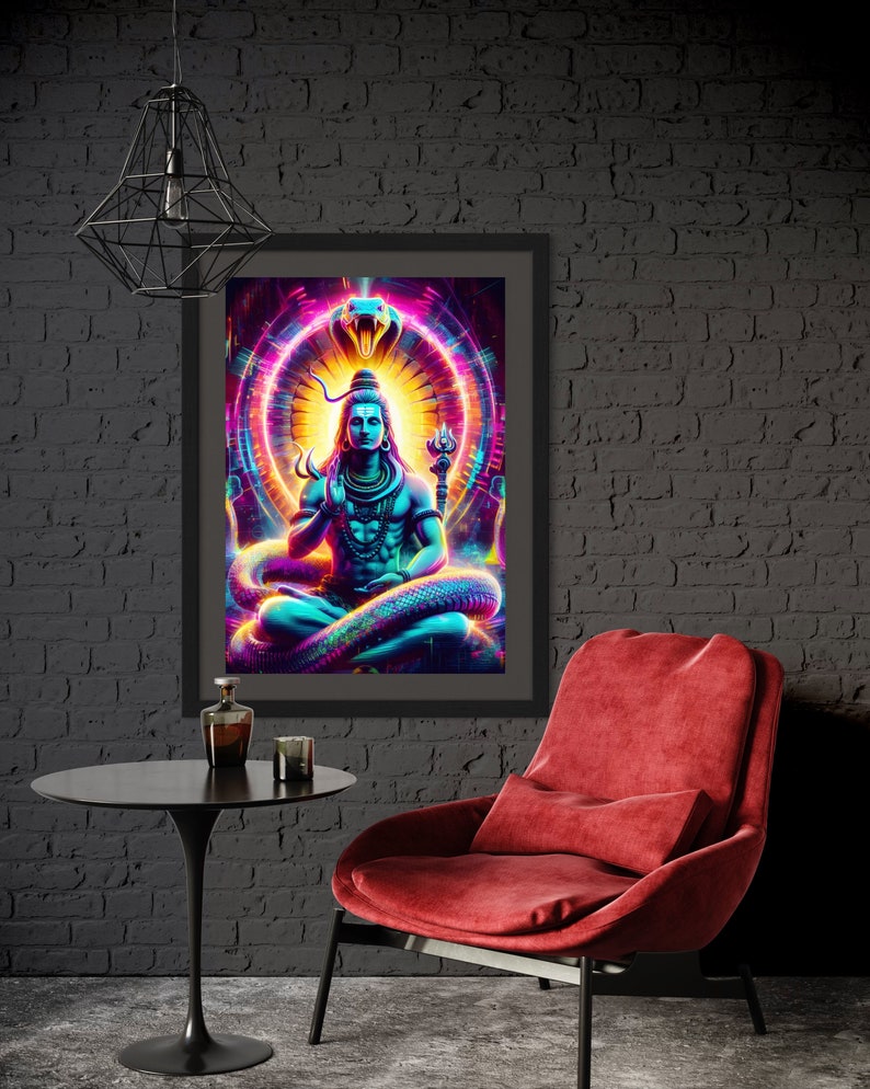 Neon Lord Shiva Print: Abstract Hindu Art, Spiritual Home Decor - Etsy