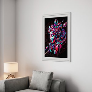 Geometric Lord Krishna Neon Wall Art Print - Neon Contemporary ...