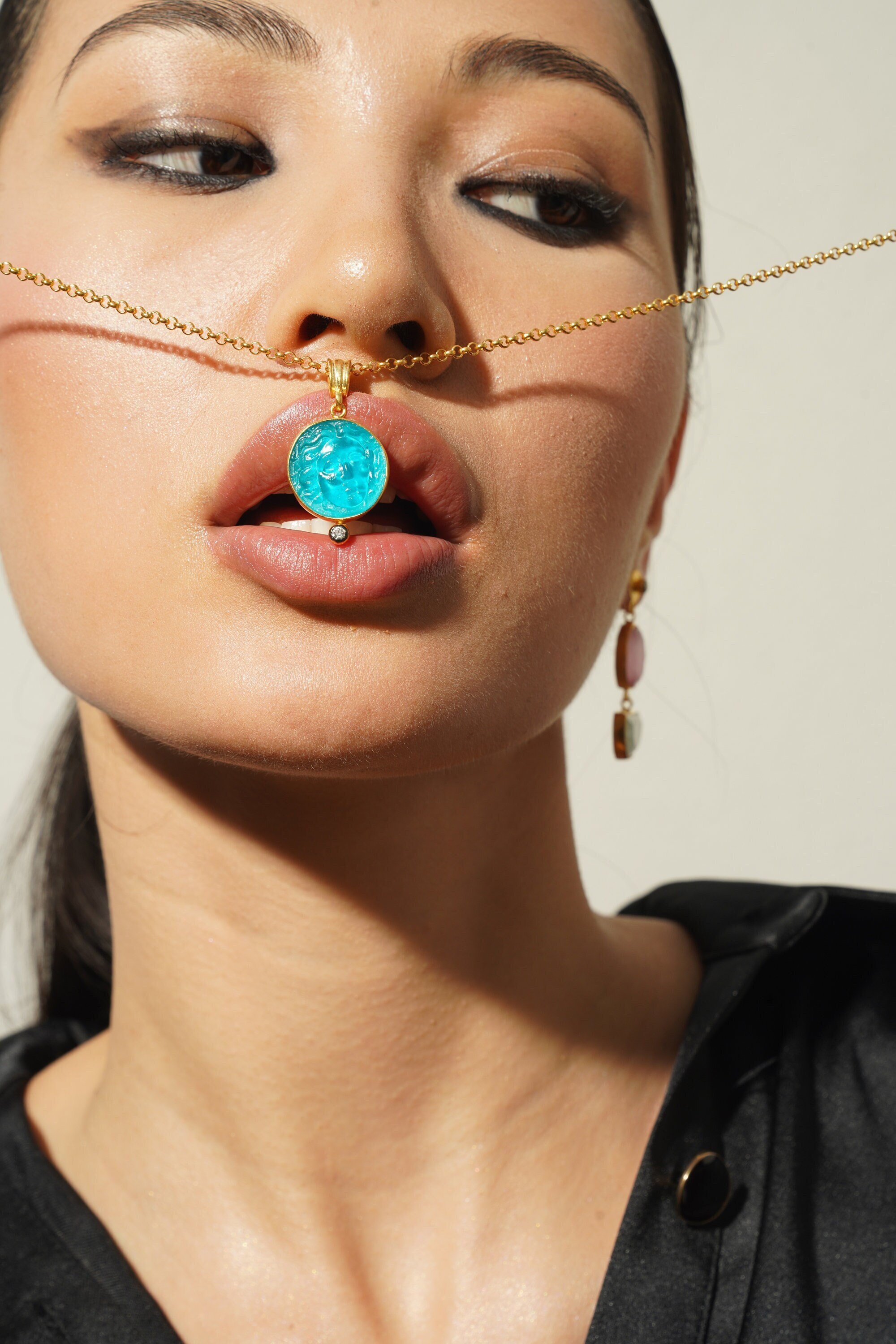 Real Intaglio Turquoise Gemstone • 24K Gold Plated • Medusa Pendant ...