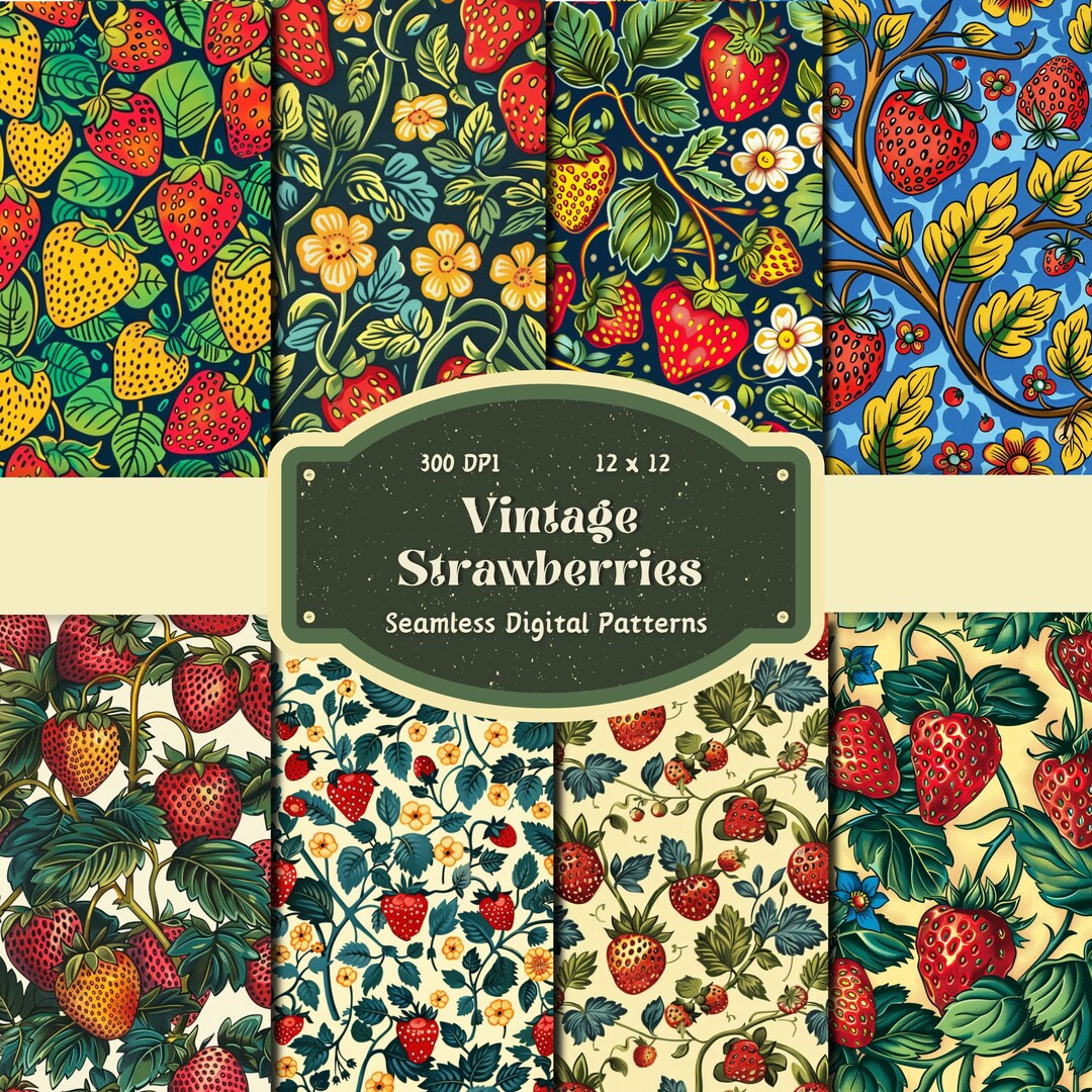 Vintage Strawberries, Retro, Antique, Fruit, Nostalgic,vibrant, Crafts ...