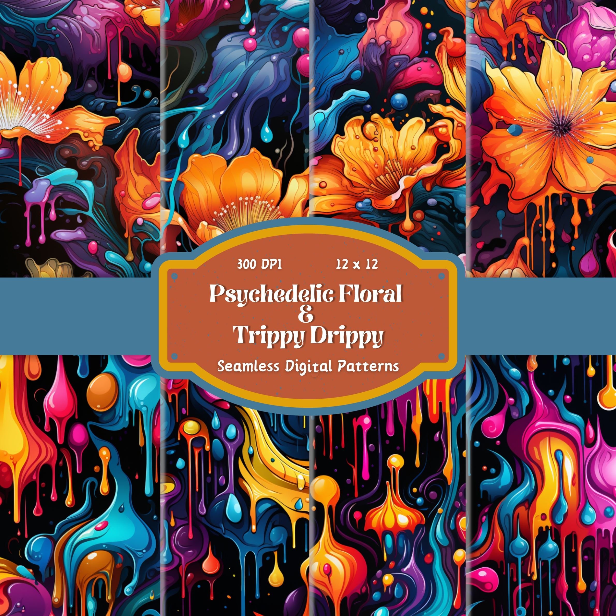 Psychedelic Floral, Drippy Design, Background, Wallpaper, Crafts, DIY ...