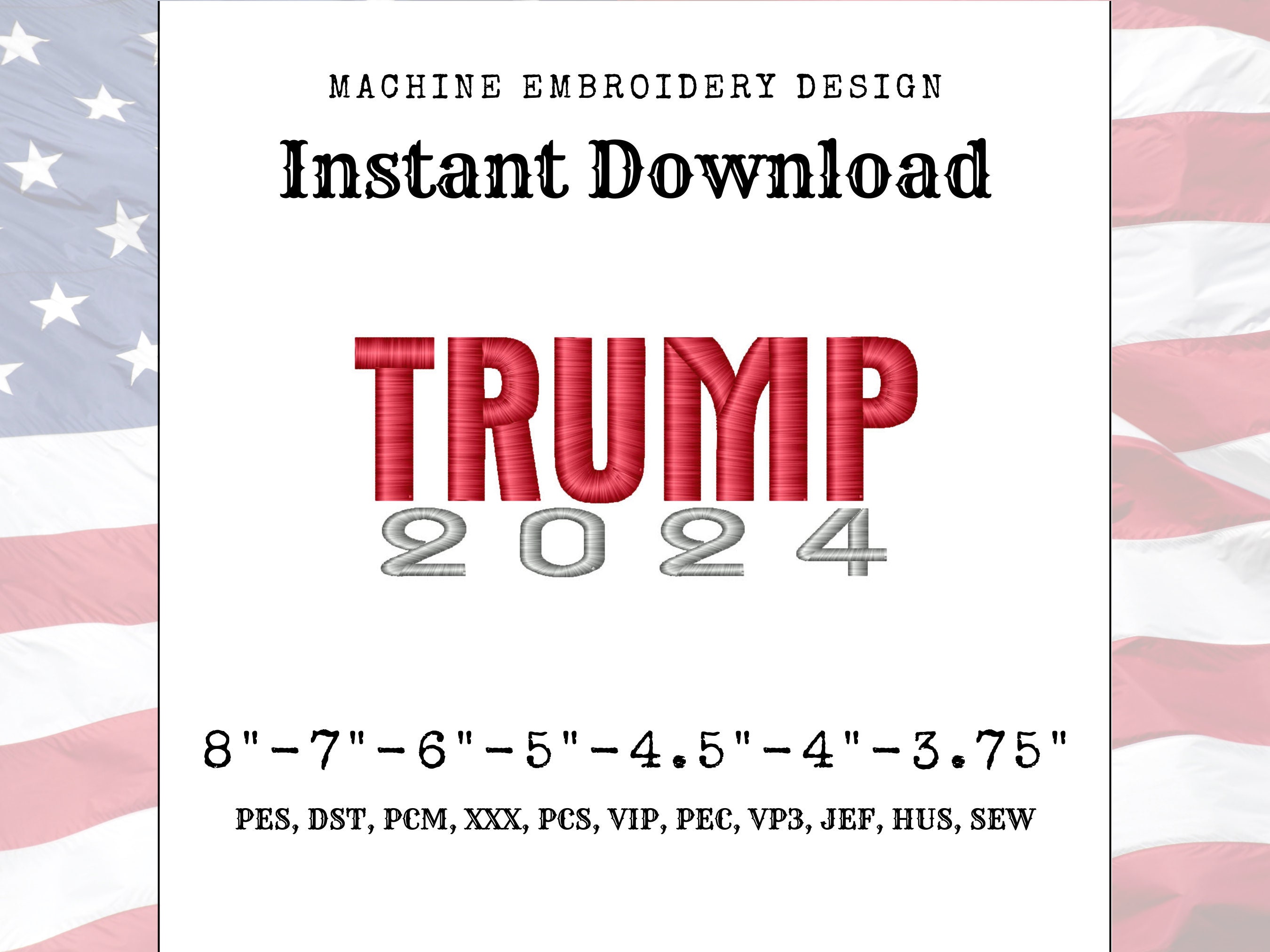 TRUMP 2024 Machine Embroidery Design - Election Cap Embroidery Design ...